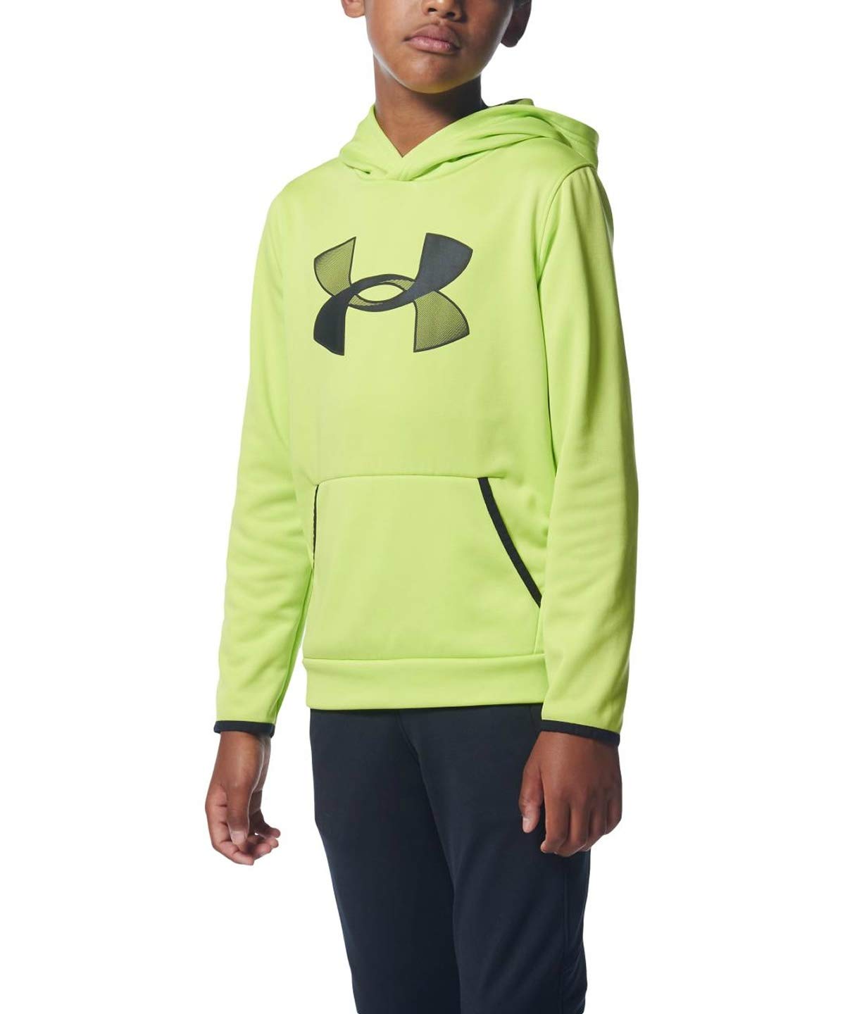 Under Armour Boys' Armour Fleece Hoodie , Green Citrine (394)/Black , Youth X-Large