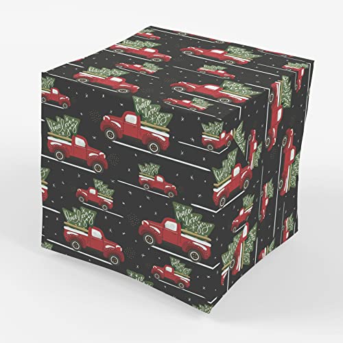 Stesha Party Red Christmas Truck Holiday Wrapping Paper - Folded Flat 30 x 20 Inch (3 Sheets)