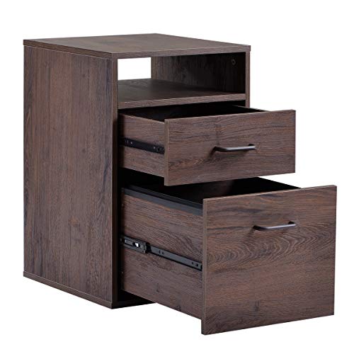 Vertical File Cabinet Wood Filing Storage Cabinet with 2 Drawers for Home Office -Walnut