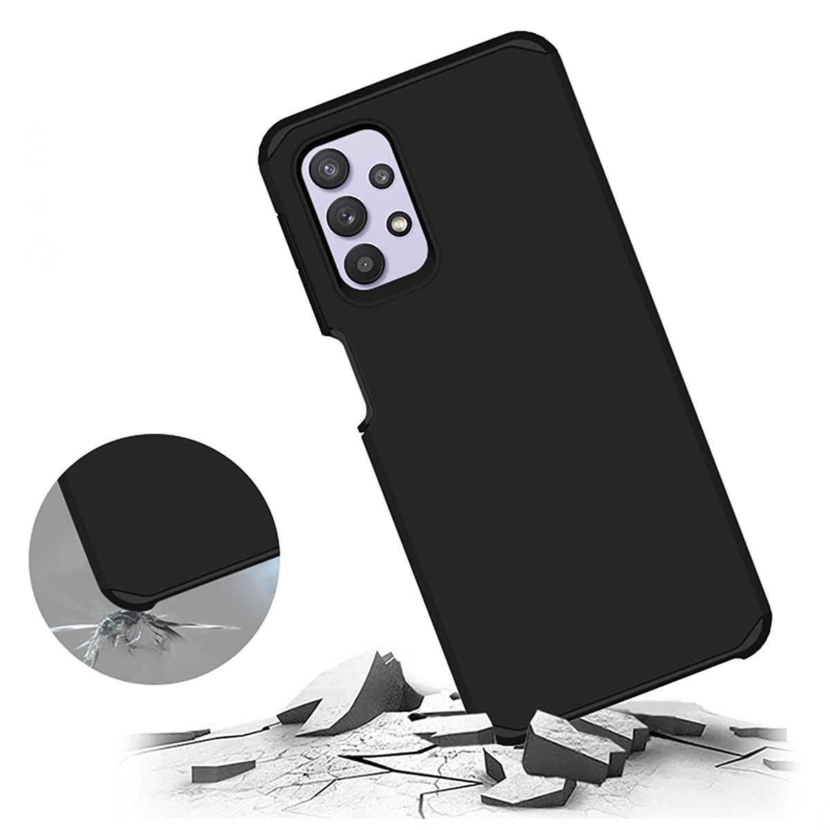 SunRemex Samsung Galaxy A32 5G Case with Tempered Glass Screen Protector, Hybrid Shock Proof Protective Rugged Bumper Cover Case for Samsung Galaxy A32 5G 2021 Phone (Black)