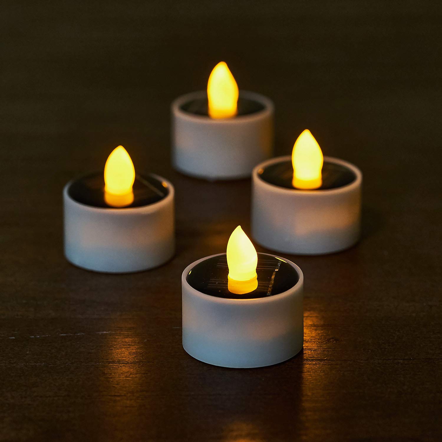 ZHONGXIN Solar Lantern Tea Lights Candles, Flameless Rechargeable Amber Flickering LED Candle Lights, Waterproof Great for Garden, Yard, Pathway, Balcony, Wedding, Part, Holidays, Home Decor-8Pack