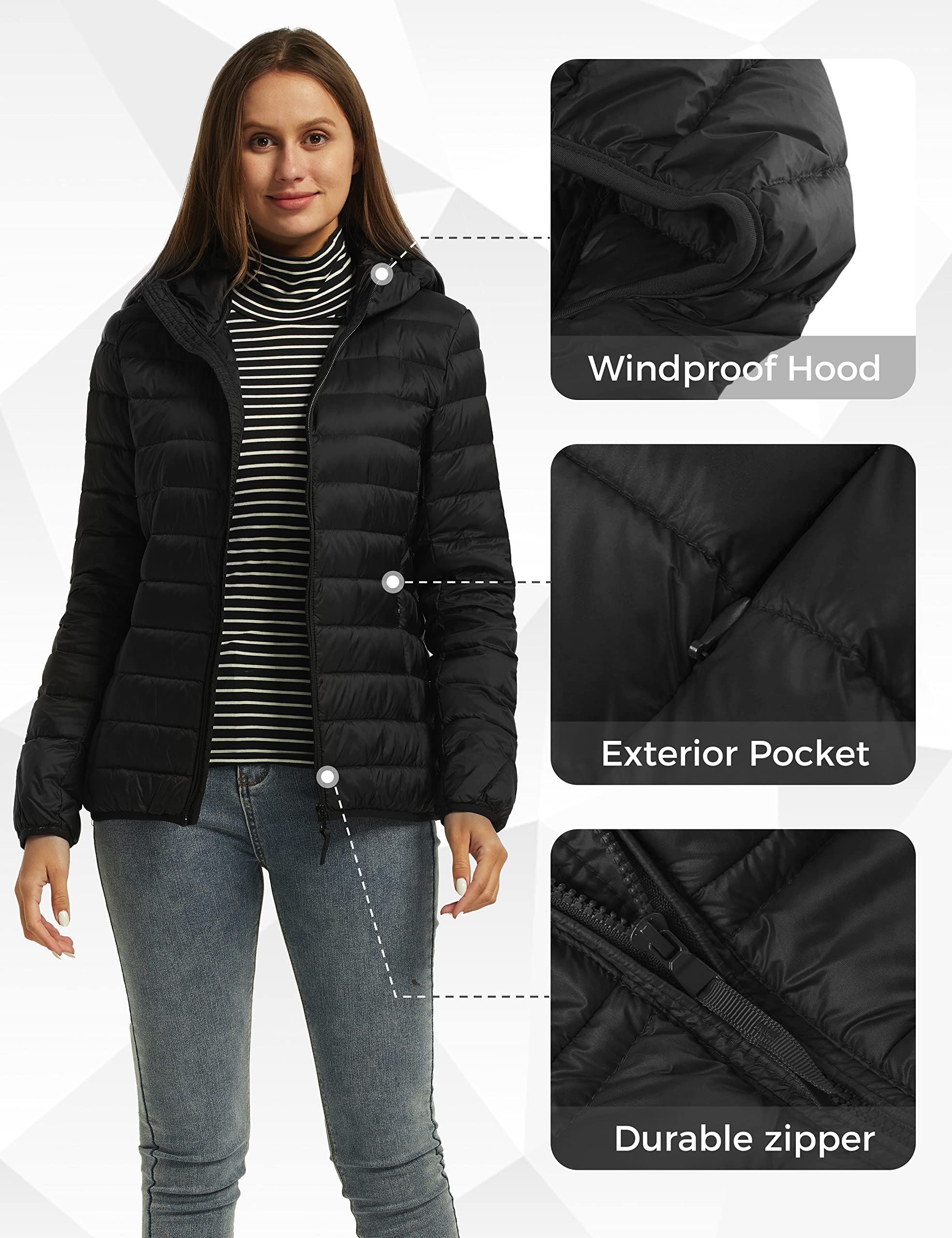 wantdo Women's Hooded Packable Ultra Light Weight Down Coat, Small/Dark Green