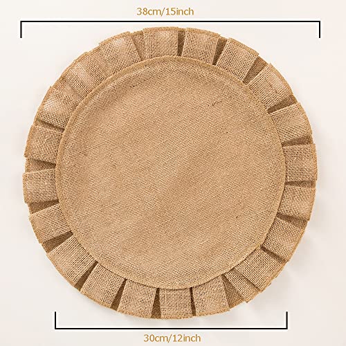 Round Burlap Placemats Farmhouse Rustic Mats Burlap with Ruffle Edge Placemats Set of 4 15inch for Dinner Plates