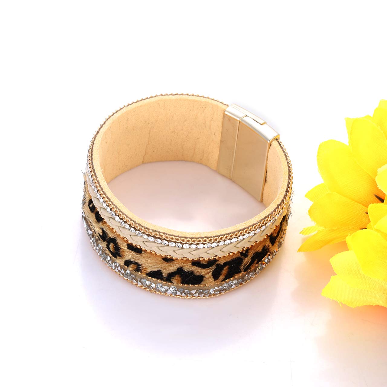 ZOLEAROPY Statement Leopard Jewelry Set For Women Multi Leopard Leather Wrap Bracelet Teardrop Leather Earrings Long Tassel Round Pendant Necklace Set