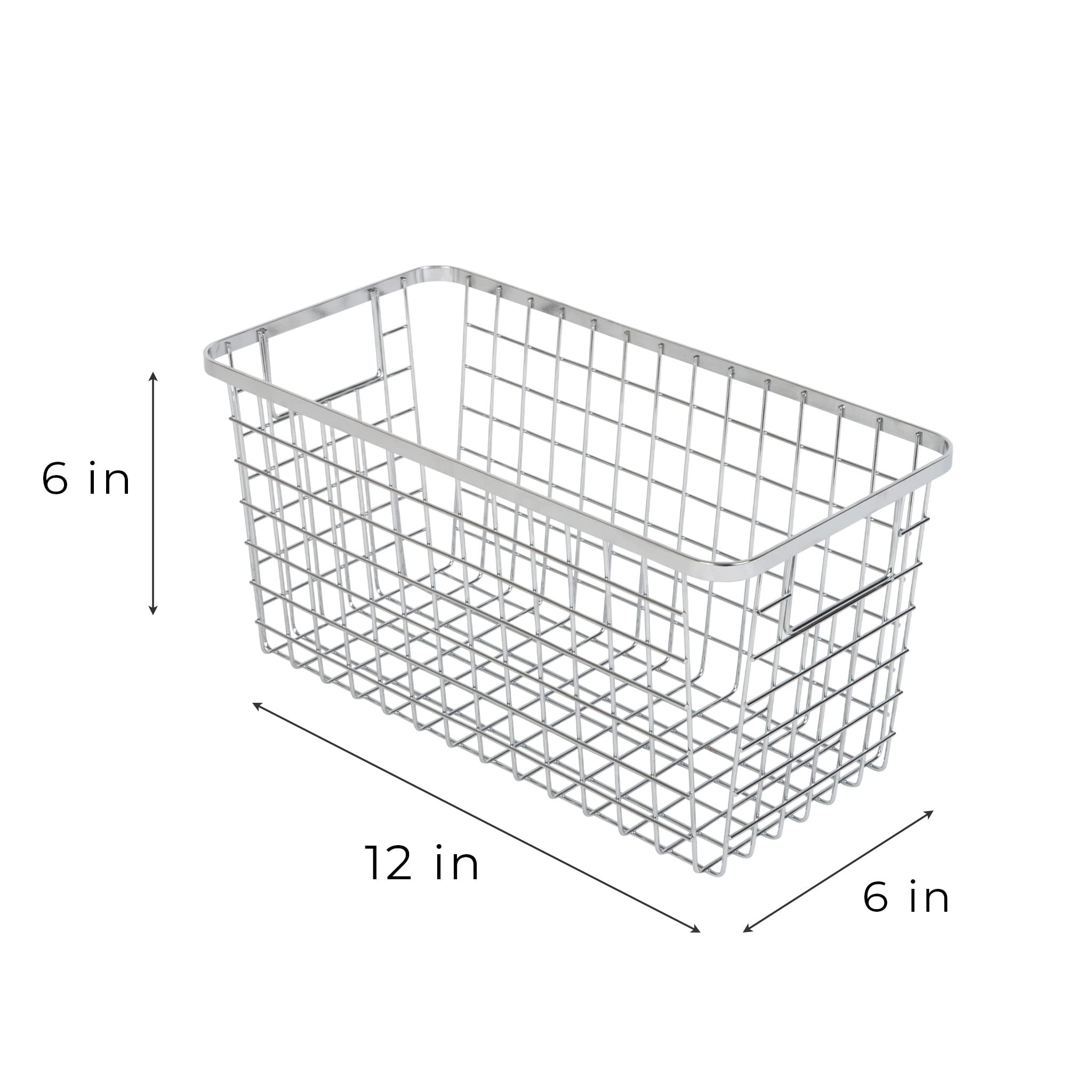 Smart Design Nestable Basket Organizer with Handles - Storage Bins for Kitchen, Pantry, Laundry, Bathroom, and Garage - Steel - 6 x 12 x 6 - Chrome - Set of 4