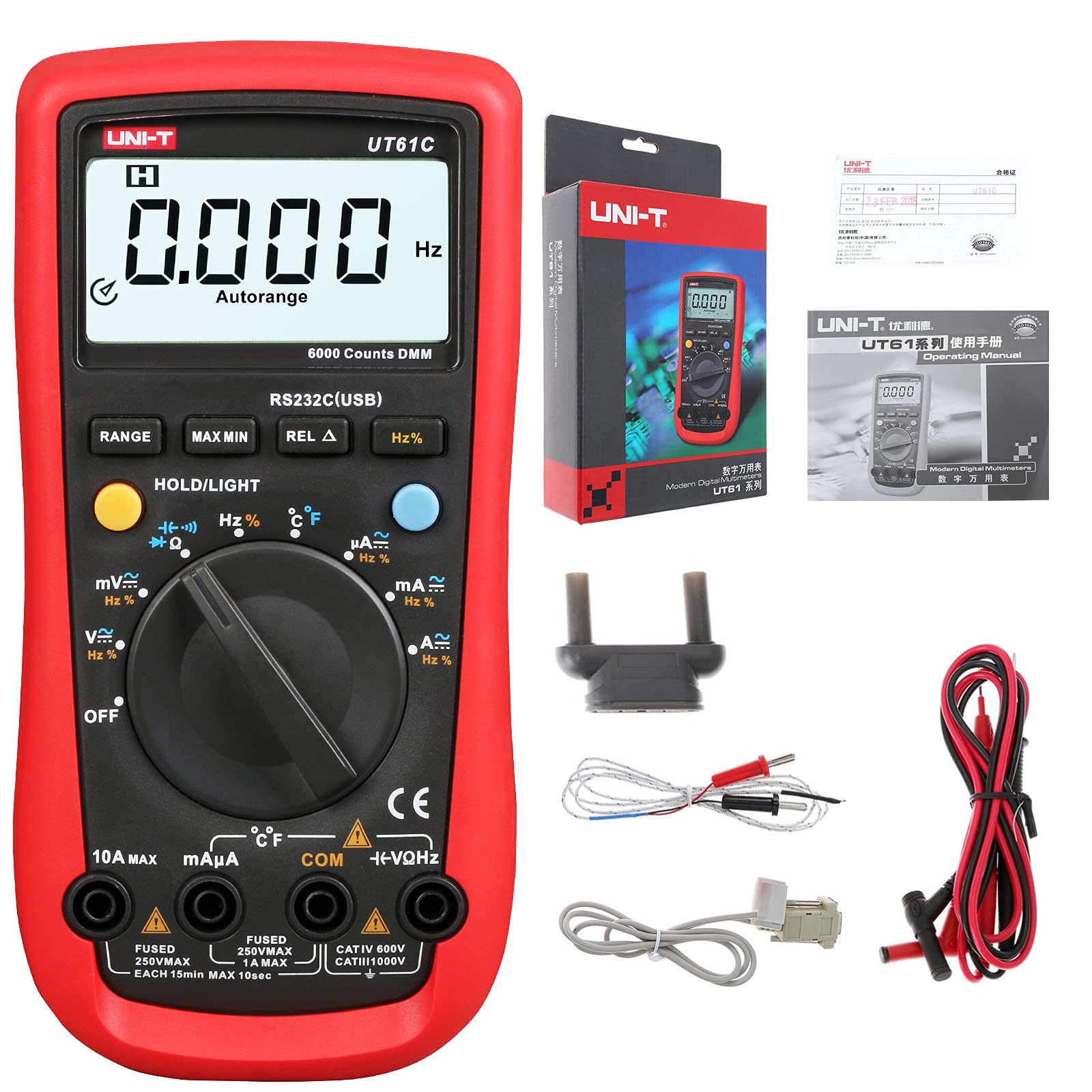 UNI-T UT61C Digital Multimeters Auto RangeAC, RS232,USB interface,LCD Backlight Test Temperature