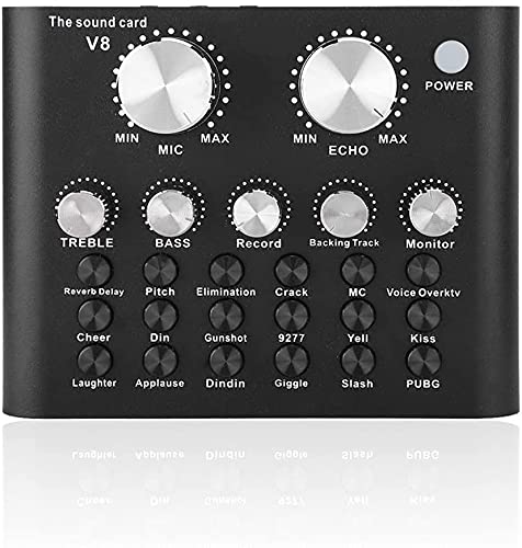 V8 Bluetooth Voice Sound Card,Multifunctional Live Audio Mixer Sound Card,USB Interface Sound Card with Multiple Funny Sound Effect for Recording Live Hosting