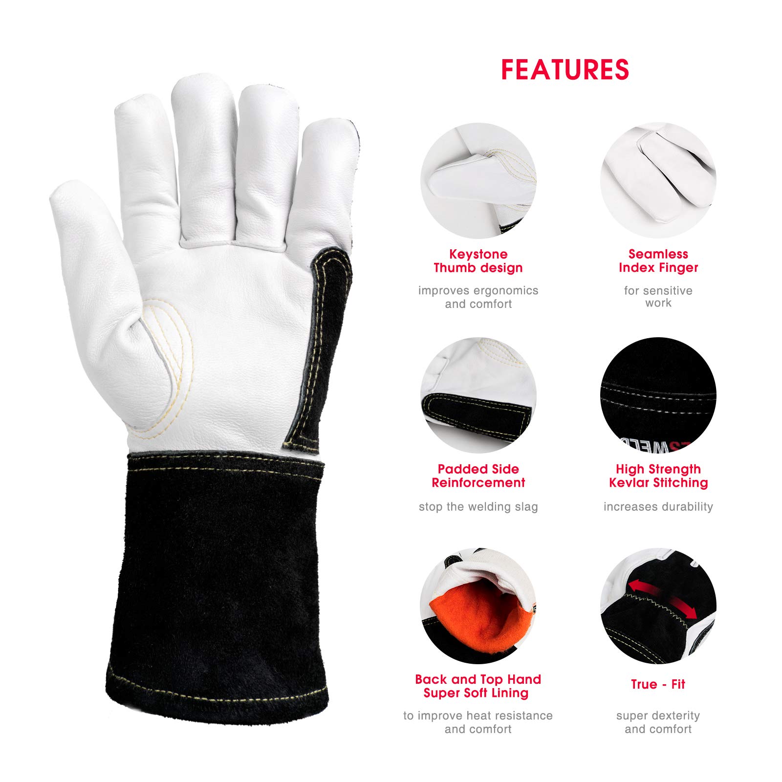 YESWELDER Premium Goatskin TIG Welding Gloves | Top Grain Leather | High Dexterity |True - Fit-M