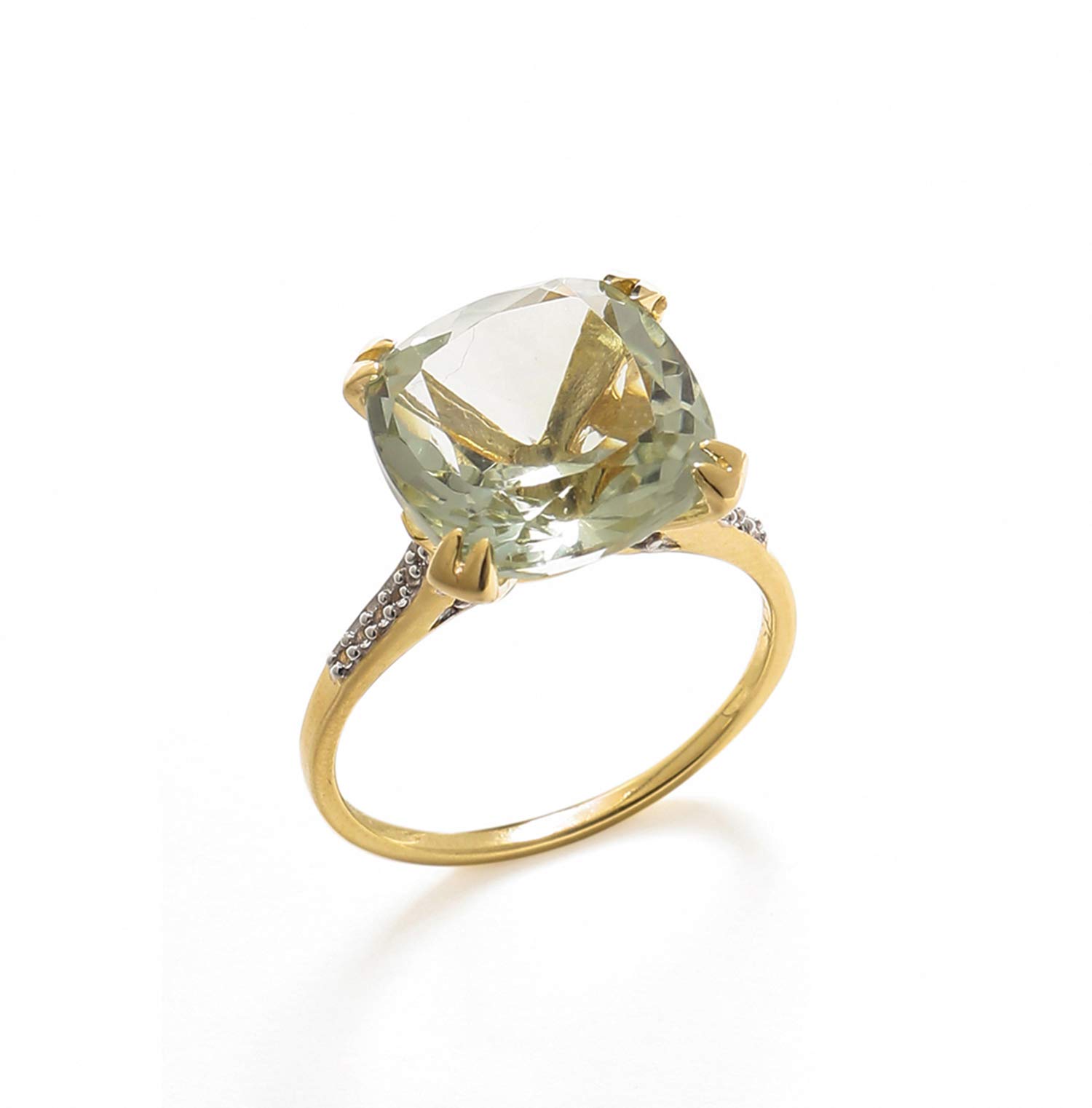 YoTreasure 6.11 Ct Green Amethyst Solid 10k Yellow Gold Statement Ring Jewelry