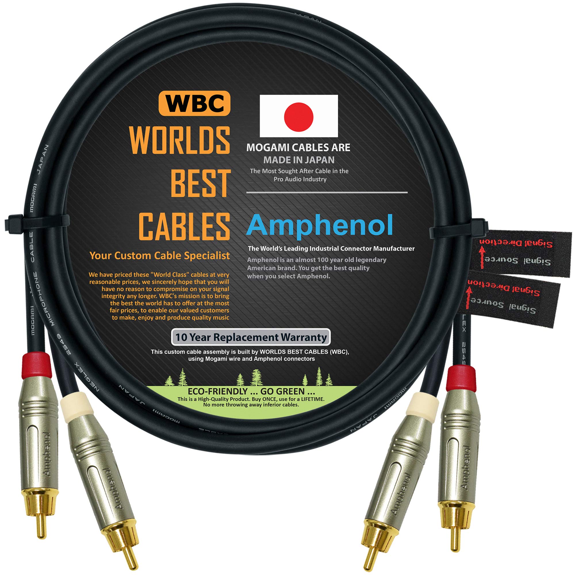 WORLDS BEST CABLES 5 Foot β Directional High-Definition Audio Interconnect Cable Pair CUSTOM MADE using Mogami 2549 wire and Amphenol ACPR Die-Cast, Gold Plated RCA Connectors