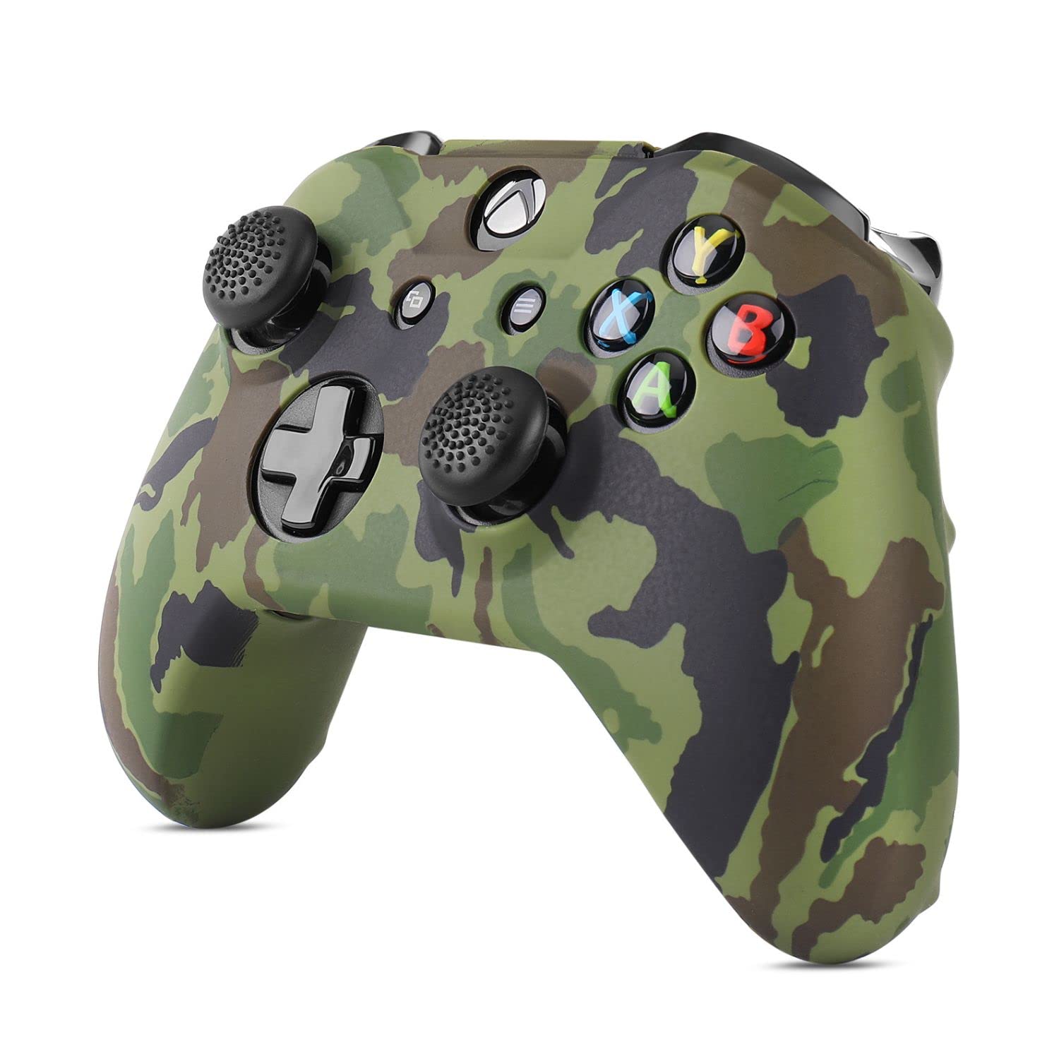 TNP Silicone Skin for Xbox One Controller - Controller Cover for Xbox One S | One X - Anti-Slip Silicone Controller Case Sleeves with 4 Large 4 Small Thumb Grip Caps, Camo Green
