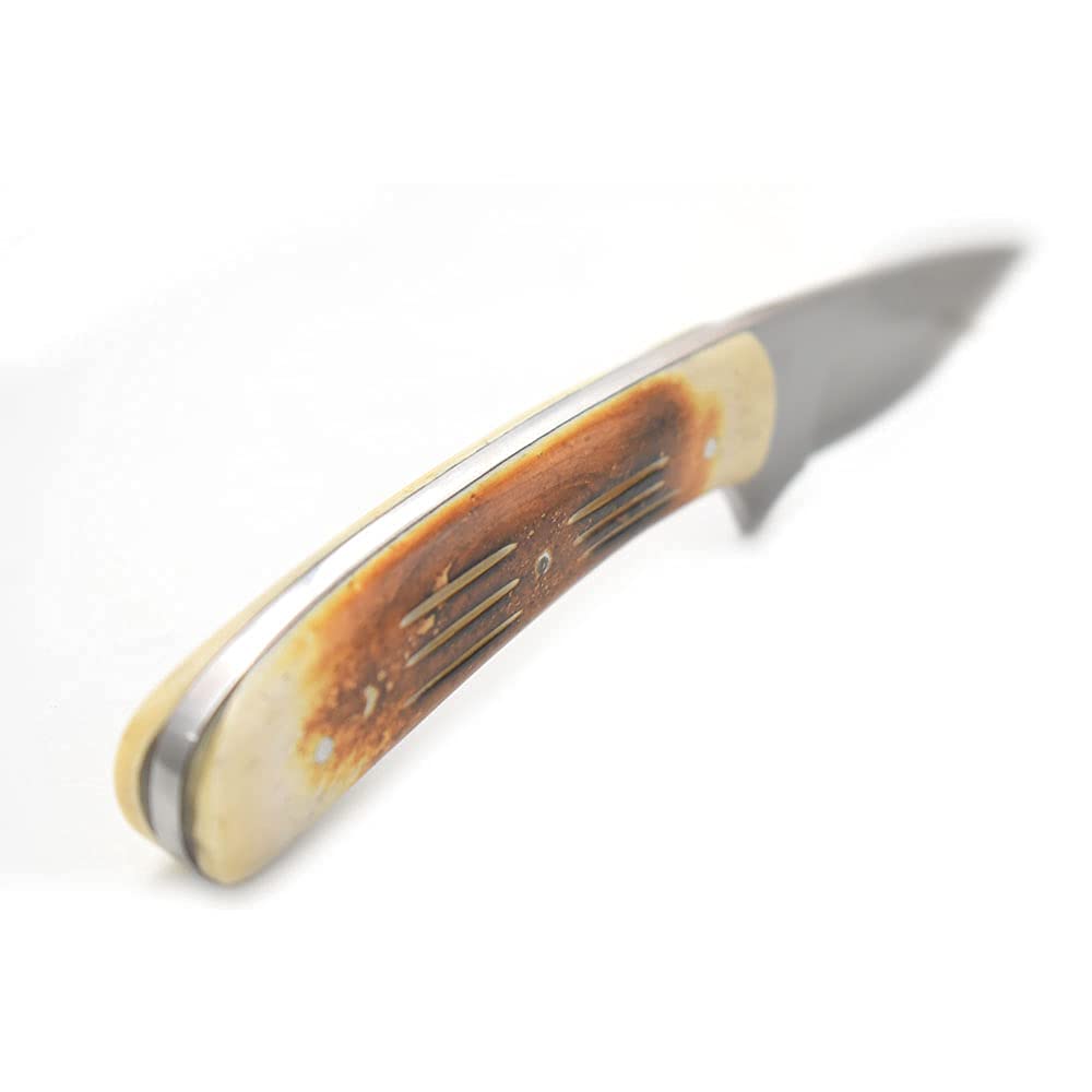 Wild Turkey Handmade Collection Heavy Duty Hunting Knife | Stainless Steel Blade | Genuine Leather Sheath Included (Burn Bone)