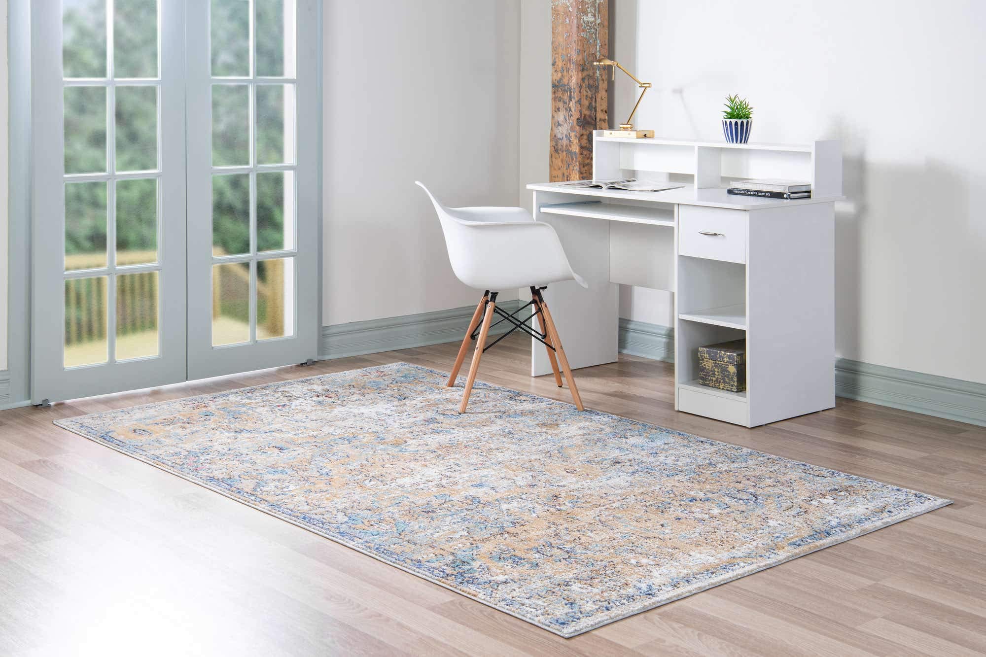 Unique Loom Augustus Collection Rustic Traditional, Bohemian Area Rug, 3' 3" x 5' 3", Tan/Blue