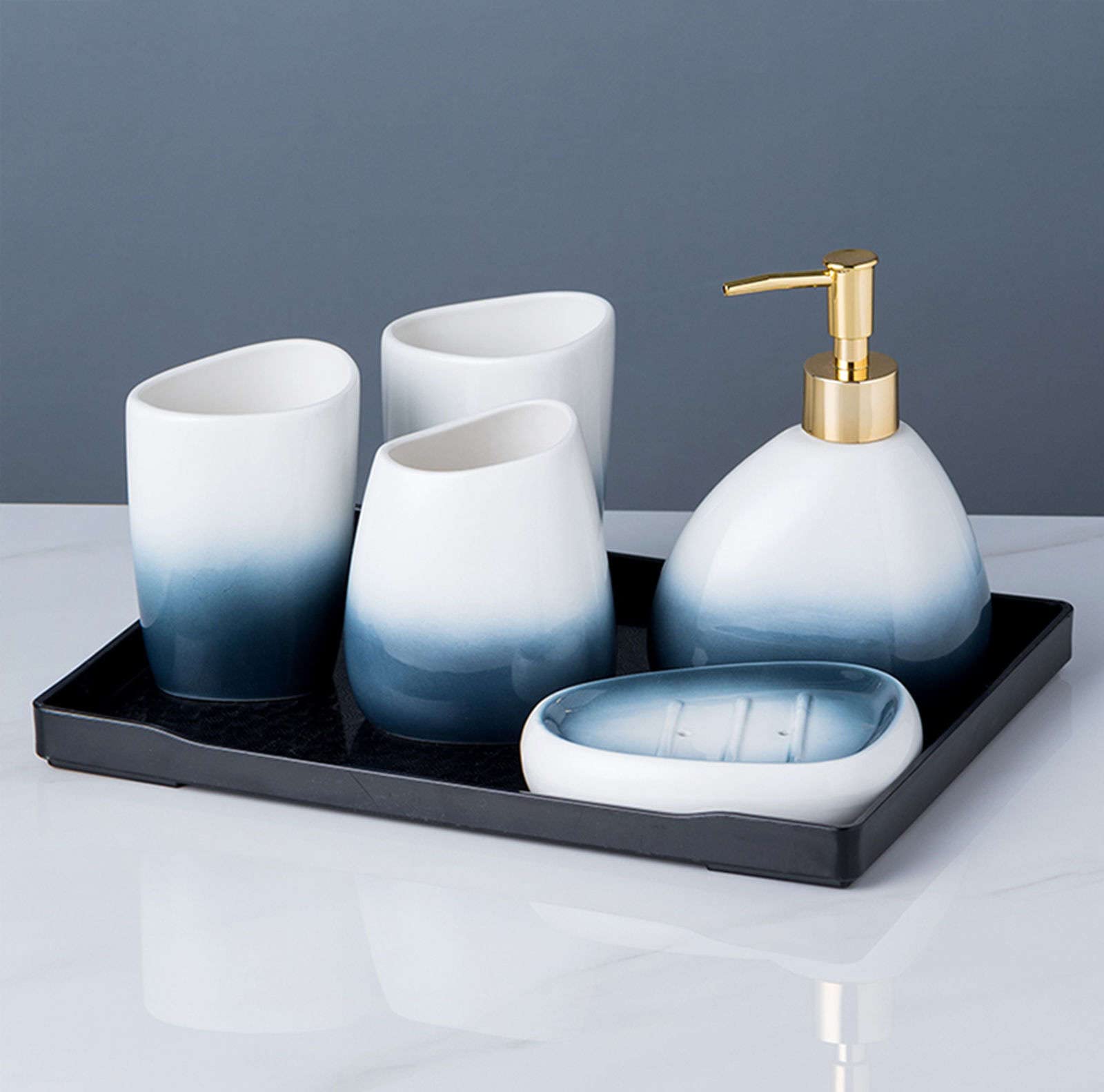 Soap DishSoap Tray，Soap Drainer Rack，Blue Gradientl Foaming Soap Dispenser, Refillable Lotion Dispenser for Bathroom Vanity Countertop, Ceramic Shampoo Dispenser-Lotion Bottle-Gradient (Color : Gradie