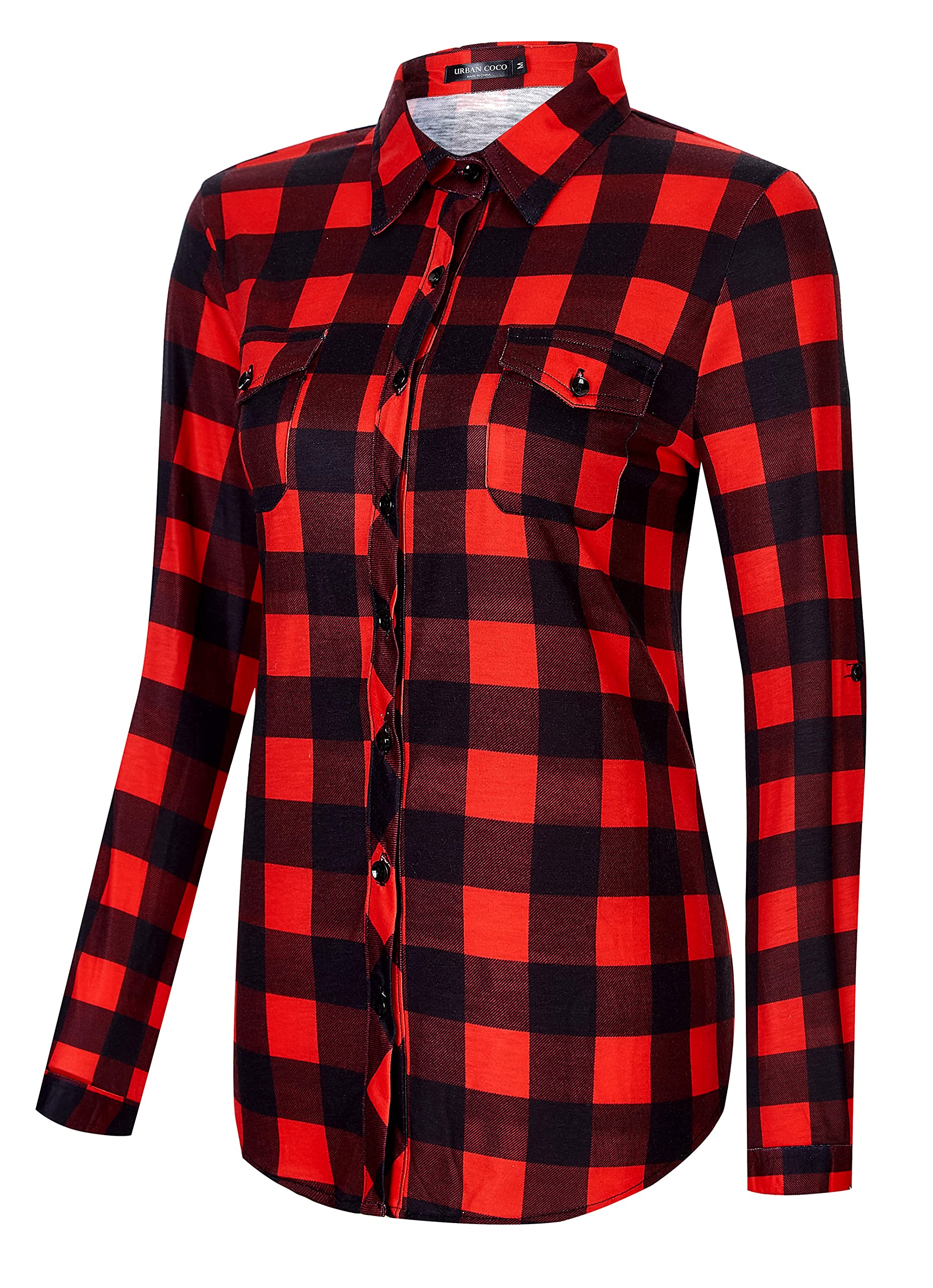 Urban CoCo Women's Classic Plaid Shirt Button Down Long Sleeve Blouse (M, 8)