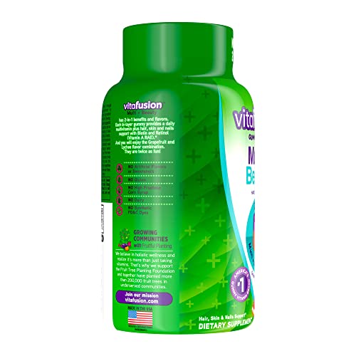 Vitafusion Multivitamin Plus Beauty β 2-in-1 Benefits β Adult Gummy with Hair, Skin & Nails Support (Biotin & Retinol β Vitamin A RAE) Daily, 90 Count