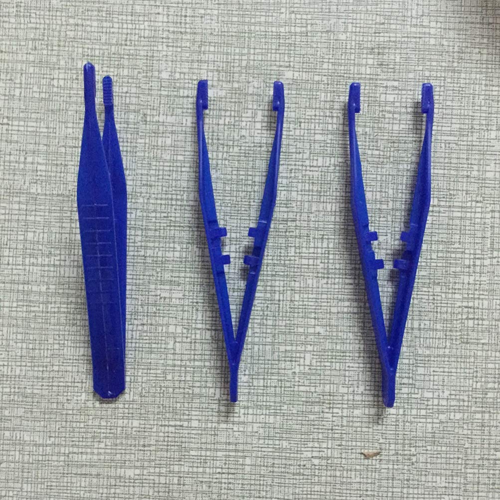 SUPVOX 100pcs Plastic Tweezers Disposable Forceps for DIY Craft Medical Beads Tweezers (Blue)