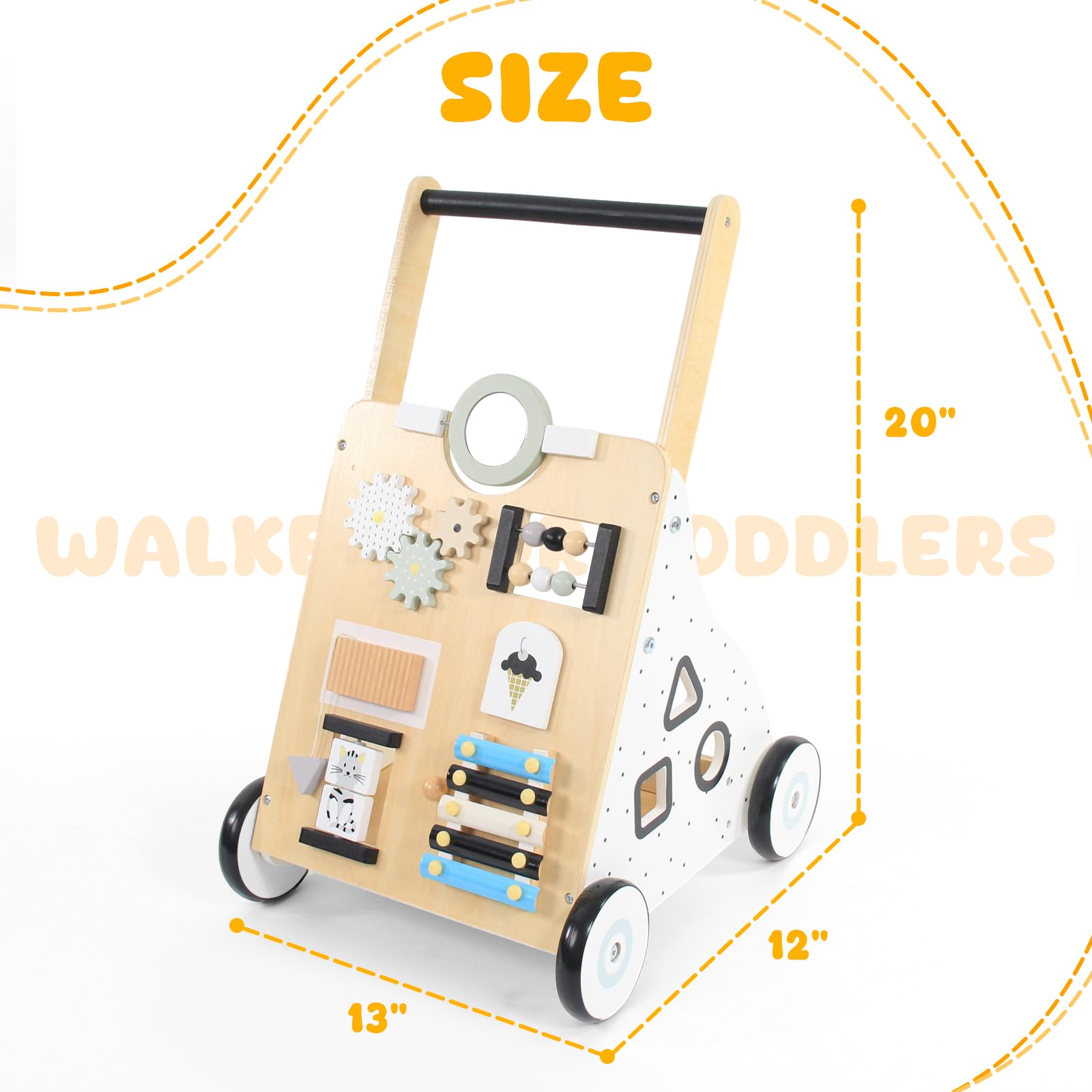 Wooden Baby Walker - Push Walker Toy for Babies-Multiple Activities Center β Assembly Required β Develops Motor Skills & Stimulates Creativity