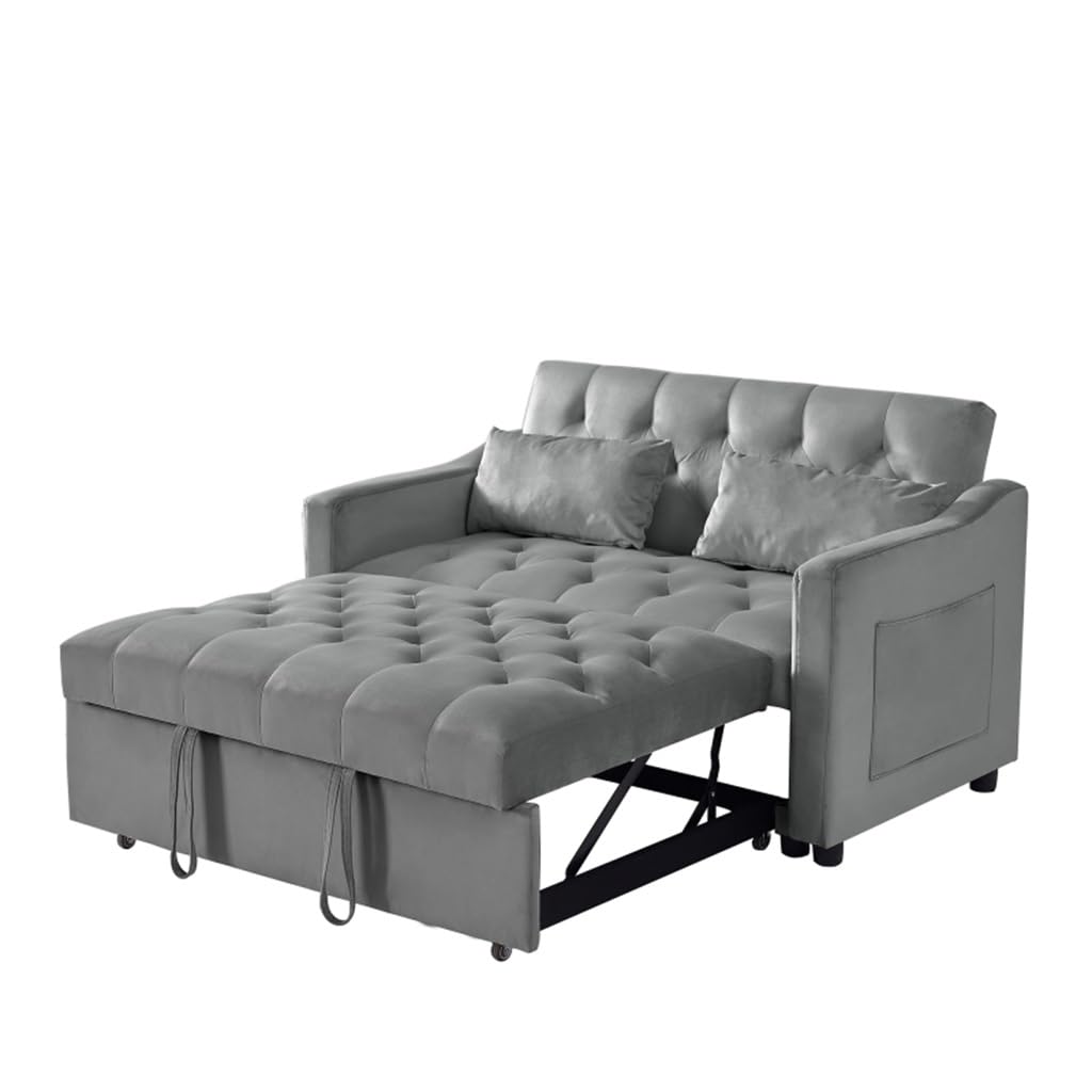 ylyajy Grey Velvet Sofa Bed, Suitable for Living Rooms, Apartments, and Bedrooms