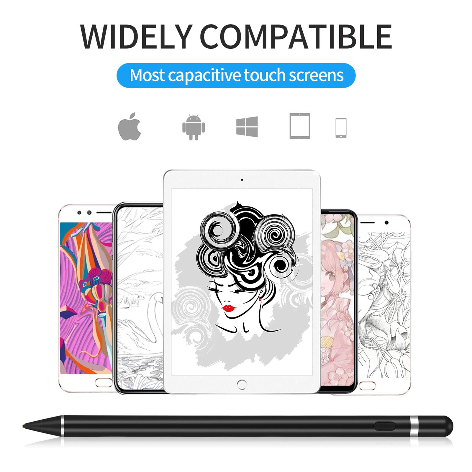 Stylus Pen for Touch Screens, Digital Pen Active Pencil Fine Point Compatible with iPhone iPad and Other Tablets