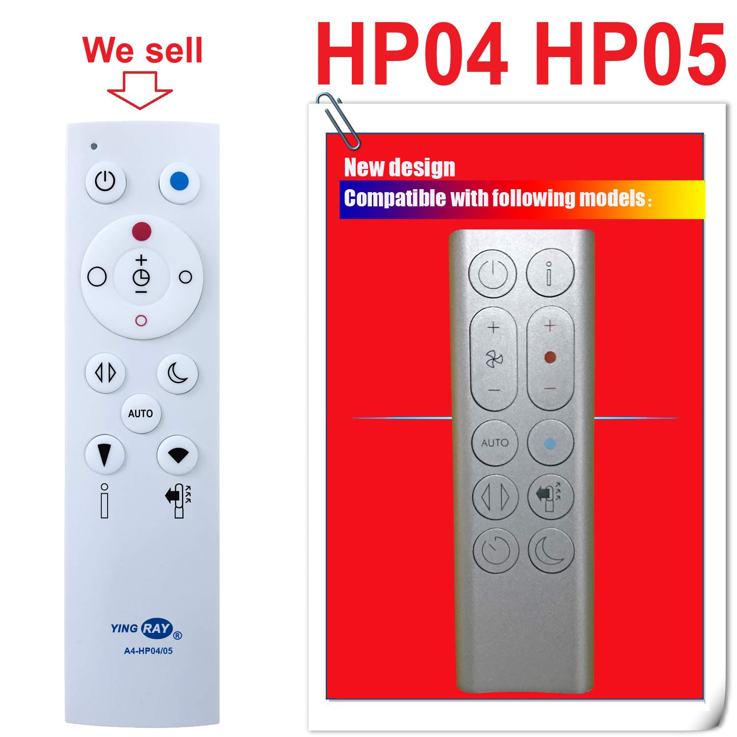 YING RAY (A4-HP04/05) Replacement Remote Control for Dyson Pure Hot+Cool HP04 HP05 (Air Purifier Heater and Fan)
