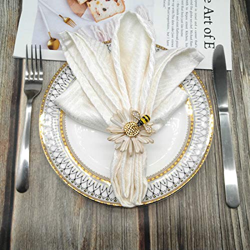 SCTD Daisy Flower Napkin Rings - Set of 6 Metal Bee Napkin Holders for Wedding Party and Daily Use, a Beautiful Complement to Your Dinner Table Décor (White)