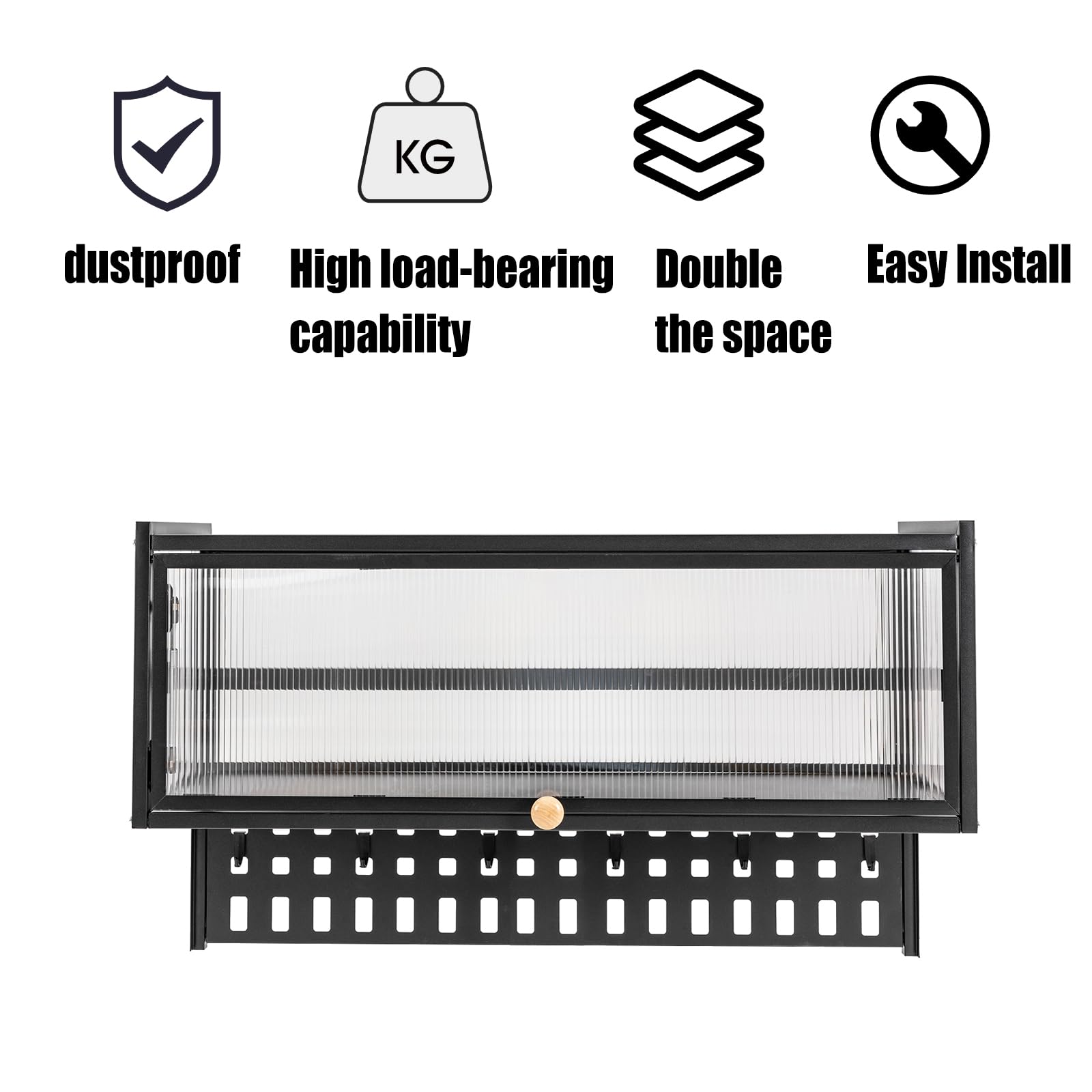 Wall Kitchen Cabinets, Metal Wall Cabinet, Aluminum Alloy Translucent Wall Cabinet with Plus Five Hooks, Flip-Up Glass Door Wall Cabinet Wall-Mounted Locker, (55lbs Capacity, 33.5*11*11.8in)