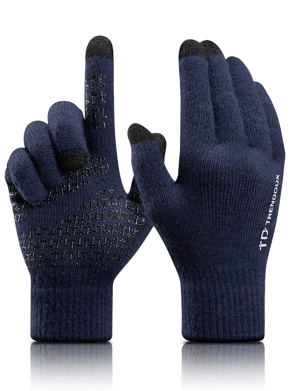 TRENDOUX Touchscreen Gloves, Winter Gloves for Men Women Unisex - Texting Riding Running Computer Non-slip Grip Elastic Cuff Nap Lining Stretchy Material Cold Hand Typing - Navy - L