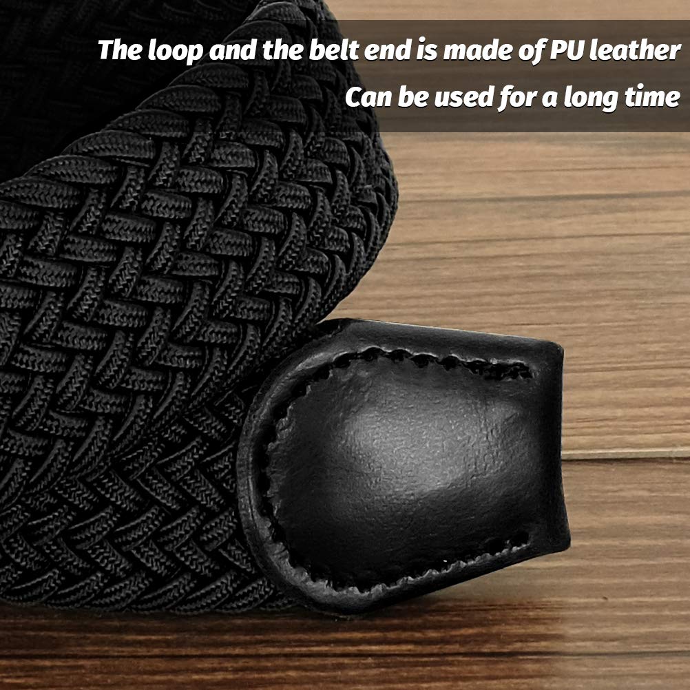 WONDAY Elastic Stretch Mens Belt, Casual Woven Braided Belt, Golf Belts for Men Jeans in Gift Box(Black,L)