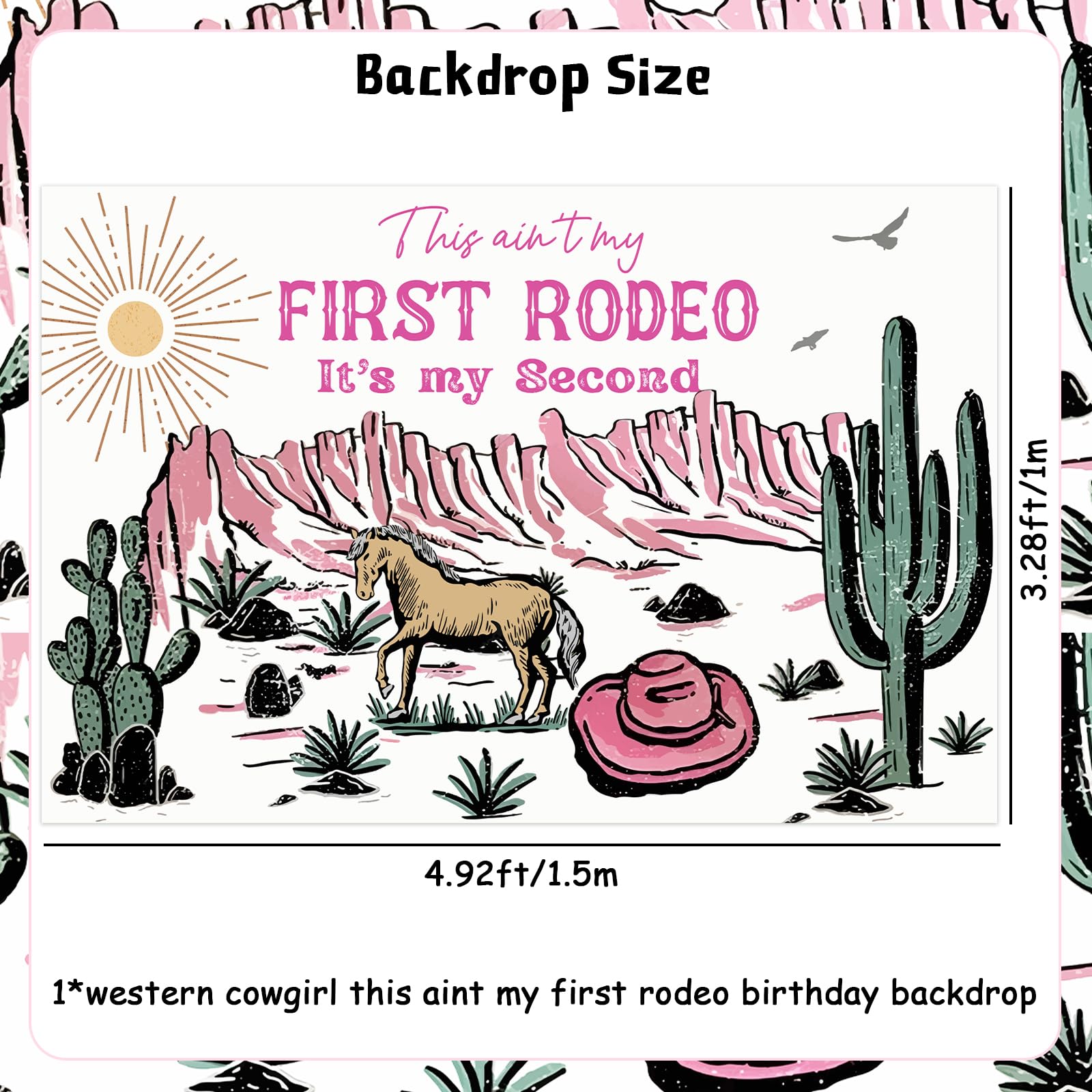 Wonmelody Western Cowgirl 2nd Birthday Decorations Backdrop This Aint My First Rodeo Birthday Party Decorations My 2nd Rodeo Birthday Decorations Wild West Second Birthday Background Banner for Girl