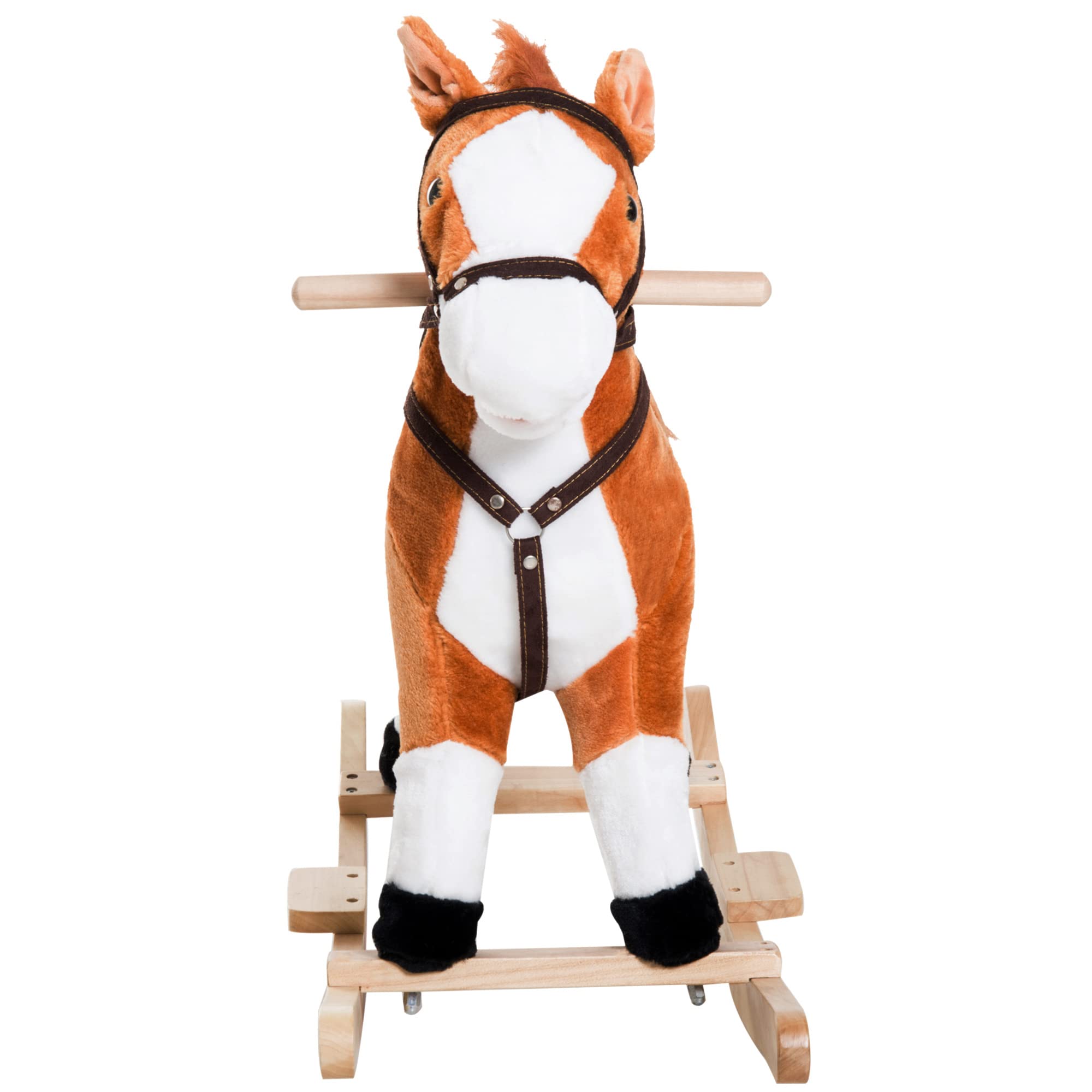 Qaba Kids Plush Toy Rocking Horse Ride on with Realistic Sounds - Brown