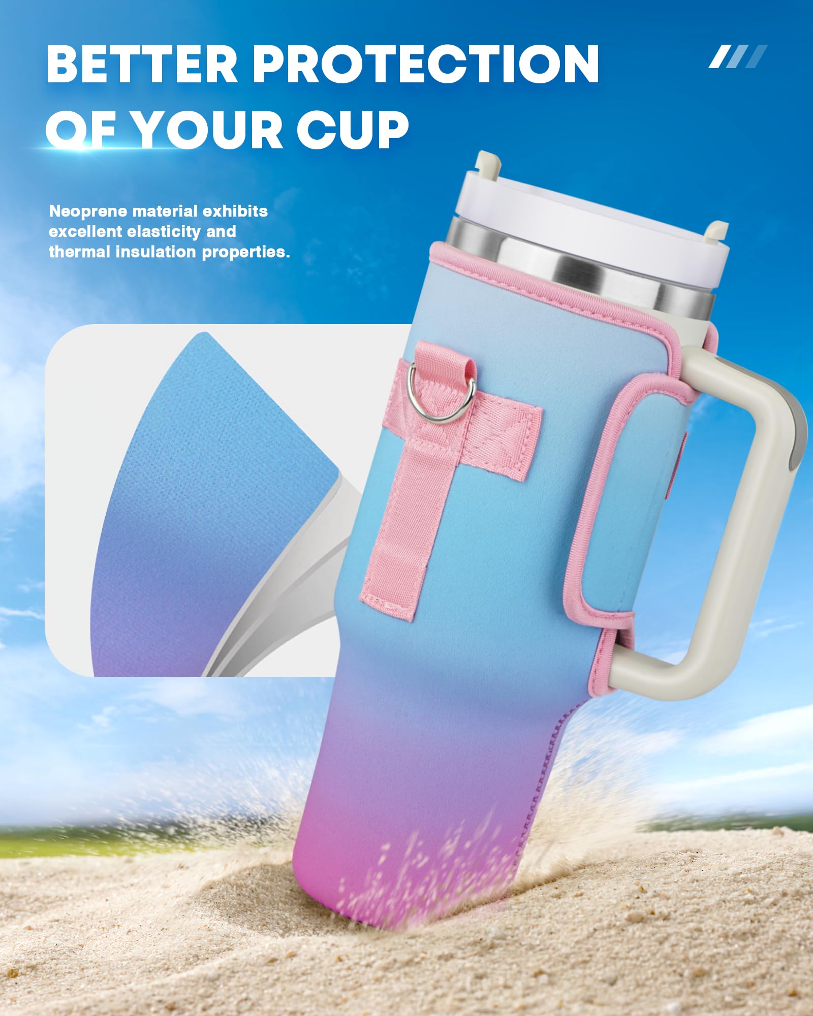 Water Bottle Holder for Stanley Cup with Strap,Tumbler Accessories for Stanley 40 oz,Anti Drop and Leakage,Suitable for Sports and Outdoor Use（Hydrangea）(Cup Not Included)