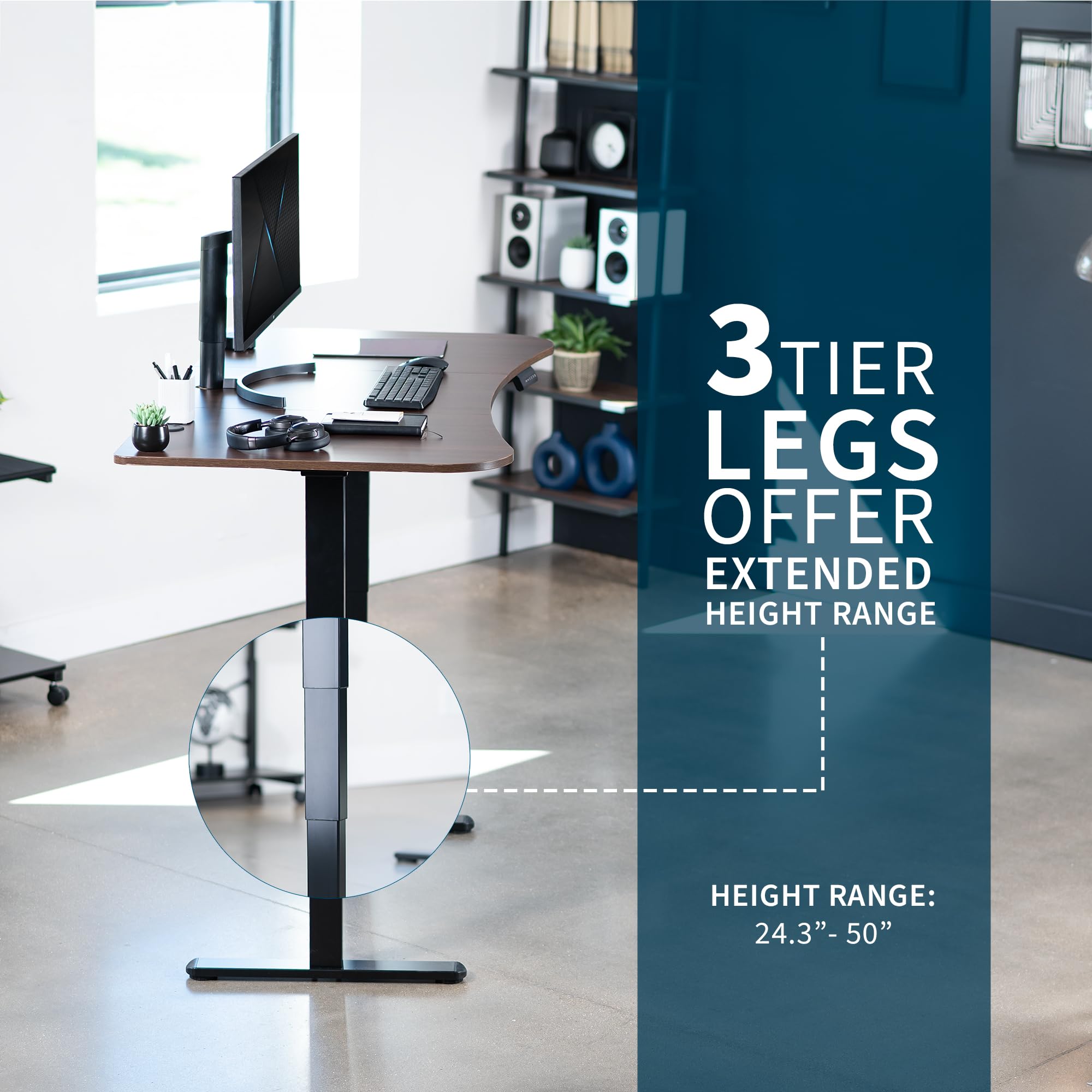 VIVO Electric Height Adjustable 63 x 32 inch Memory Stand Up Desk, Dark Walnut Table Top, Black Dual Motor Frame with Preset Controller, 2B Series, DESK-KIT-2B1D