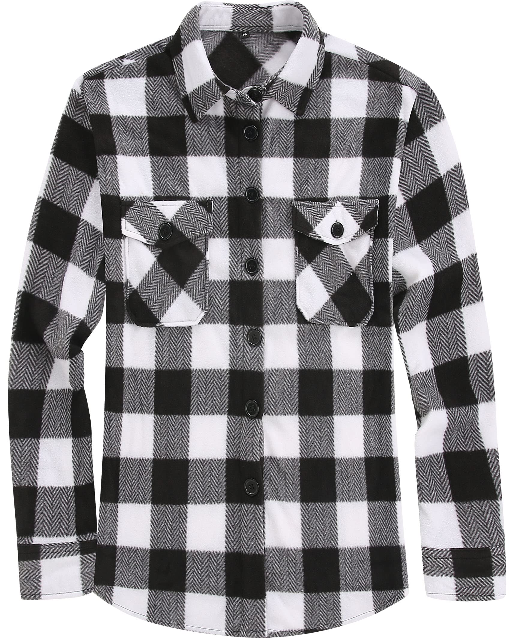 Souactimuy Women's Flannel Soft Plaid Shirt Long Sleeve Button Down Buffalo Casual Blouse White and Black