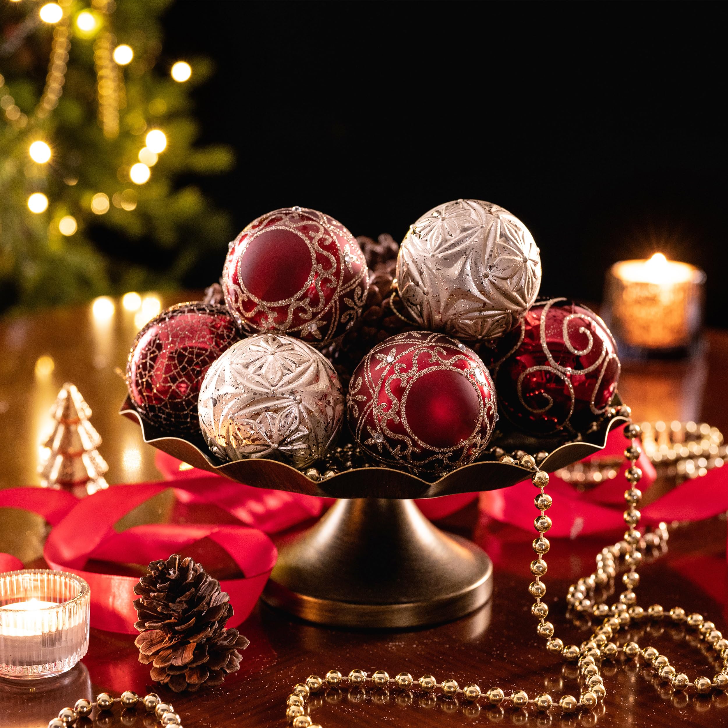 Valery Madelyn Christmas Ball Ornaments, 9ct Red and Gold Shatterproof Christmas Tree Decorations Set, 2.76 Inches Luxury Hanging Ornaments for Xmas Trees Bulk Holiday Decor