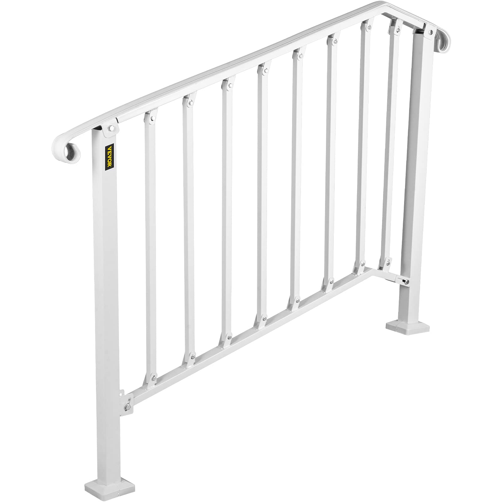 VEVOR Handrail for Outdoor Steps, 3-4 Steps White Fence Outdoor Handrail, Adjustable Metal Staircase Handrail, Thickened Stair Railings for Porch Railing, Deck Handrail
