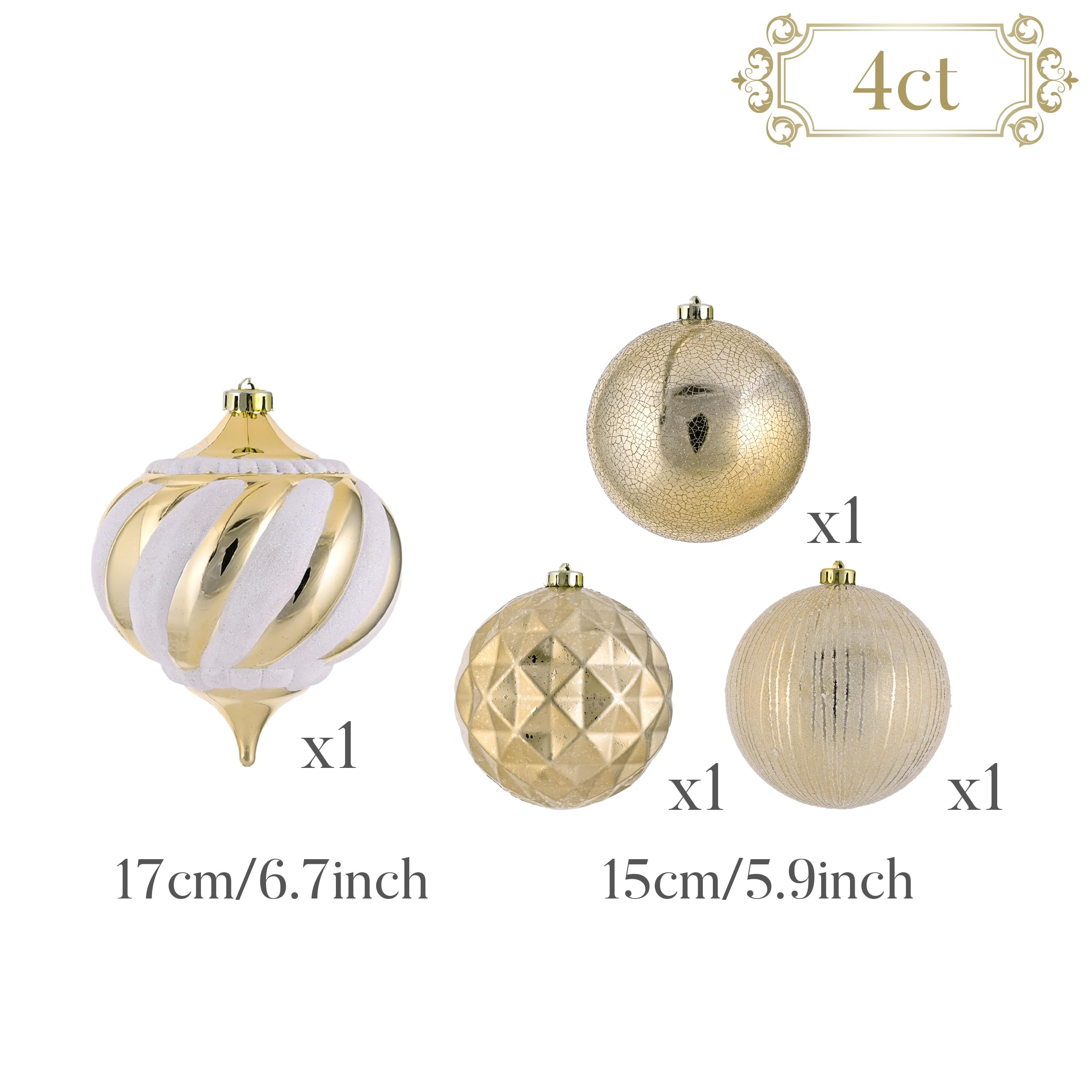 Valery Madelyn Christmas Tree Ornaments Set, 4ct White and Gold Shatterproof Christmas Tree Decorations Bulk, 5.9 Inches Elegant Hanging Ball Ornaments for Xmas Trees Holiday Decor