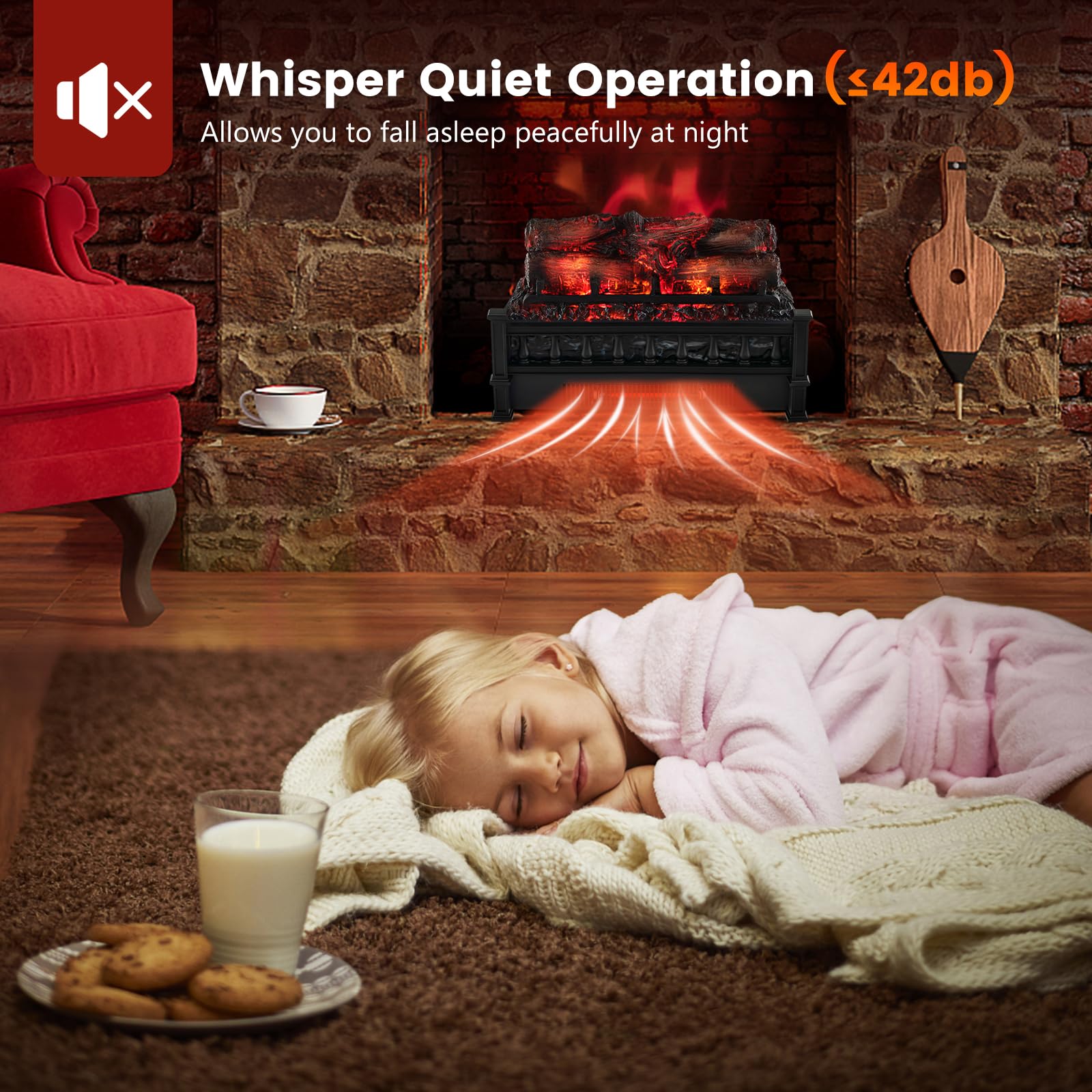 Tangkula 20 Inch Electric Fireplace Log Set Heater with Adjustable Temp, Overheating Protection, Realistic Pinewood Ember Bed, Infrared Quartz Electric Fireplace Insert for Home & Office Decor, 1500W