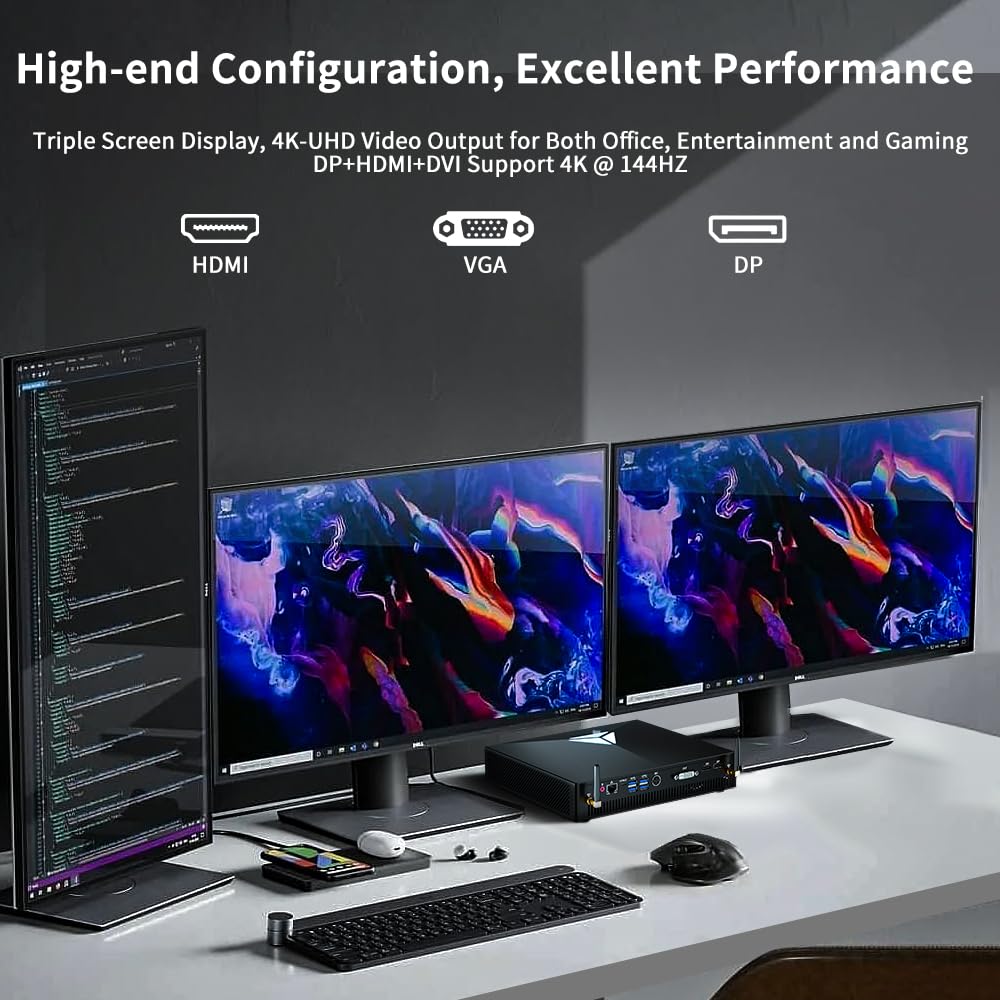 Thdeukoty Mini Desktop PC Computer i9-9900KF Windows 11 Pro, Gaming PC GeForce RTX2060S 8G, 64G DDR4 RAM 1T NVME SSD, 4K@144Hz HDMI/DP/DVI Triple Display, WiFi 6 Bluetooth 5.2 for Gaming/Design