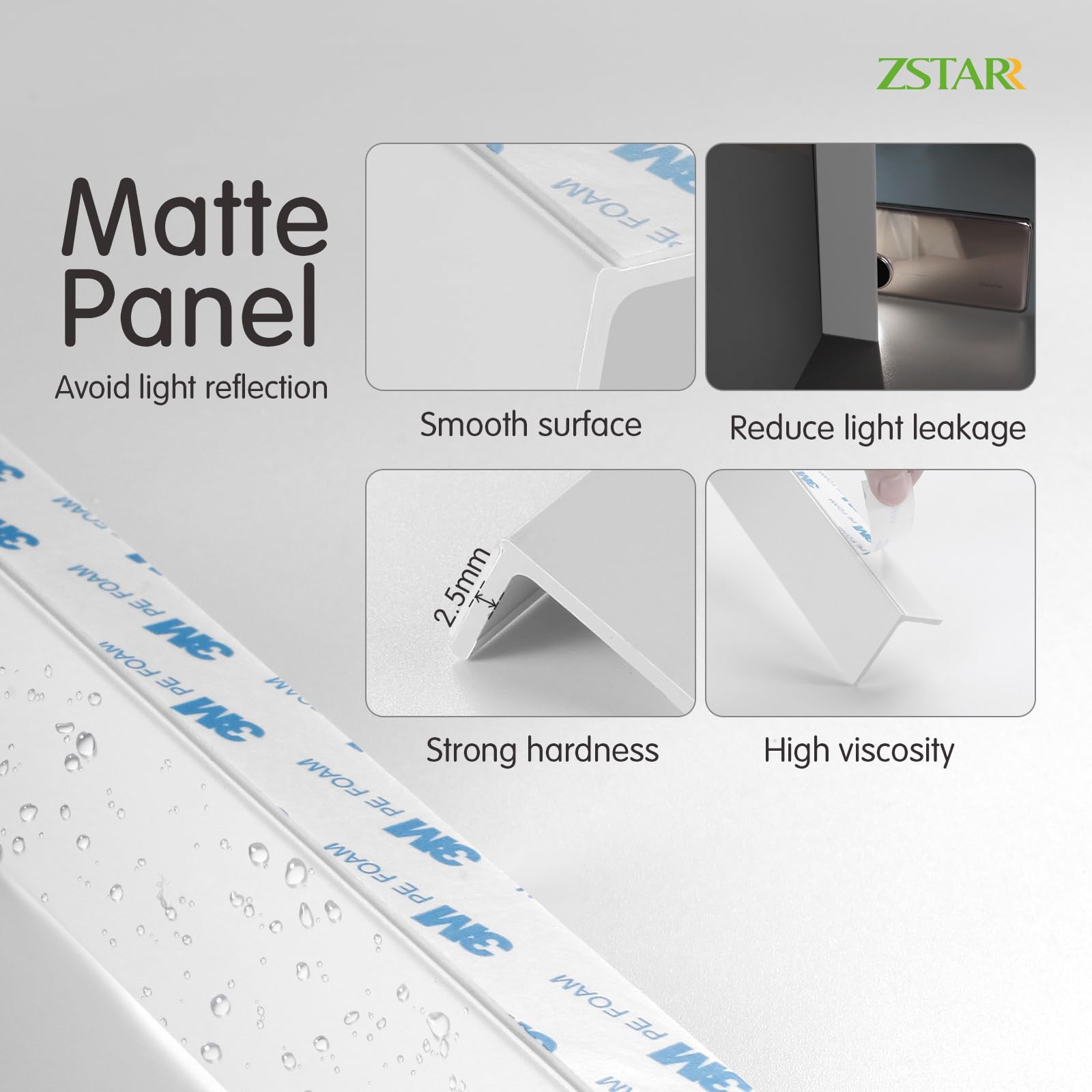 ZSTARR PVC Light Blockers Blackout Light Blockers Side Tracks for Window Shades and Blinds,Side Tracks for Blackout Shades Easy to Instal,Light Blocking Strips for Bedroom (White, 57.5",2Pcs)