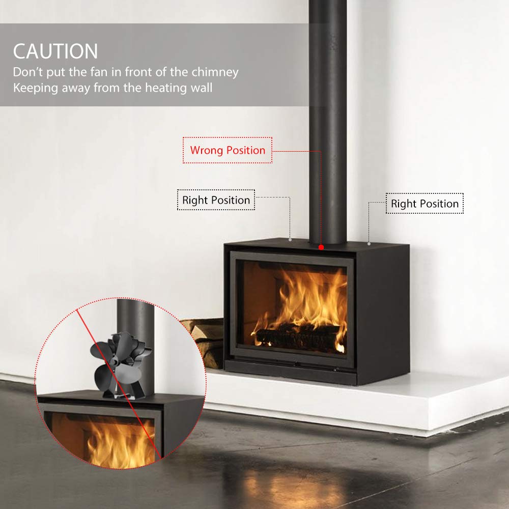 VIVOHOME Aluminum 4 Blade Heat Powered Fireplace Stove Fan with Thermometer for Wood Log Burning and Circulating Warm