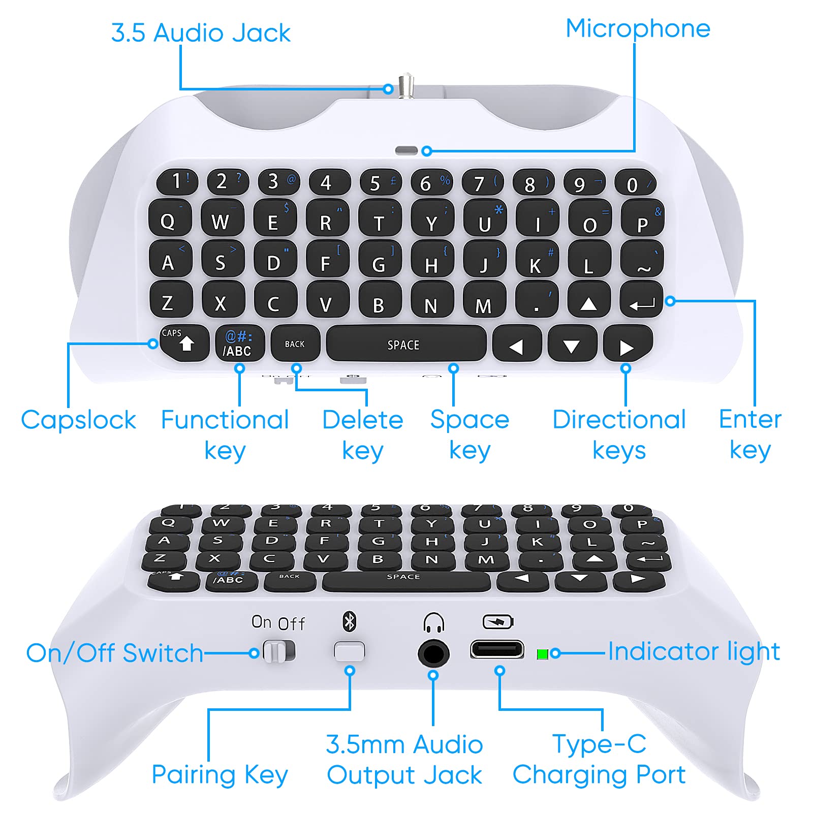 YUANHOT Keyboard Chatpad Compatible with PS5 Controller, Chatpad Controller Accessories with QWERTY Keyboard & Built-in Speaker for Messaging & Gaming Live Chat