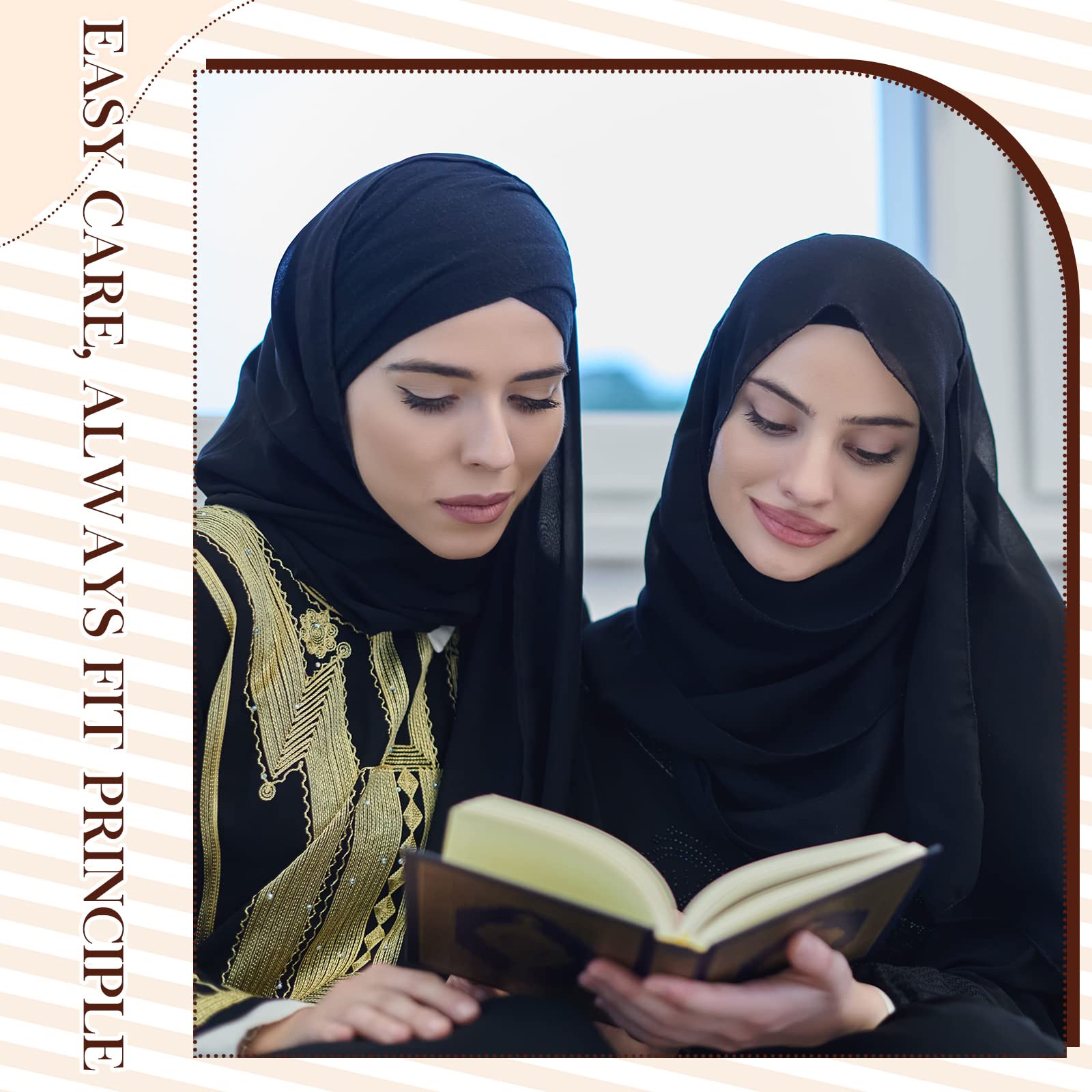 Taiyin 2 Pieces Women Hijab with Tie Back Undercap Instant Chiffon Hijab Solid Color Muslim Chiffon Head Wraps Soft Hijab for Women Muslim, Multicolor