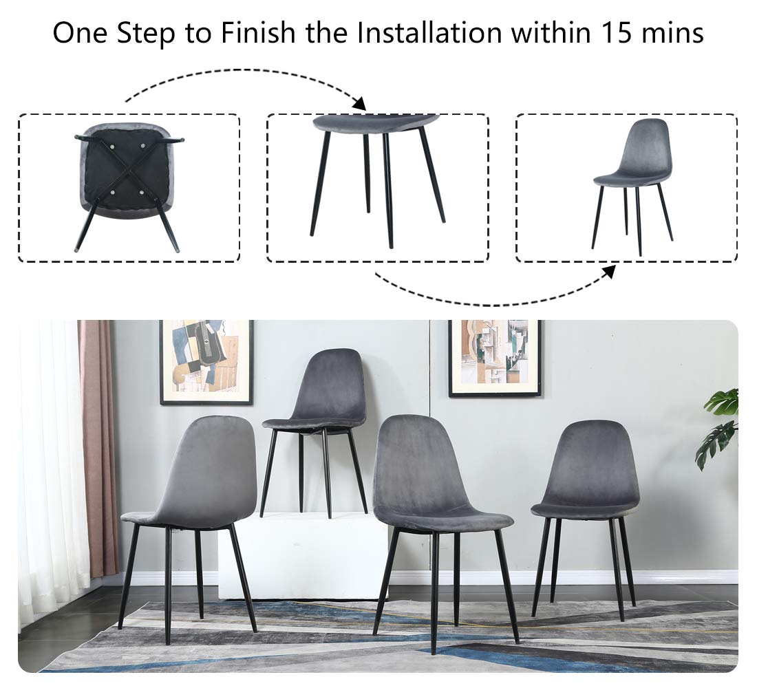 WENYU Dining Chairs Set of 4, Modern Side Chairs Mid Century Dining Room Chairs Set Fabric Retro Accent Chairs for Home - Deep Grey