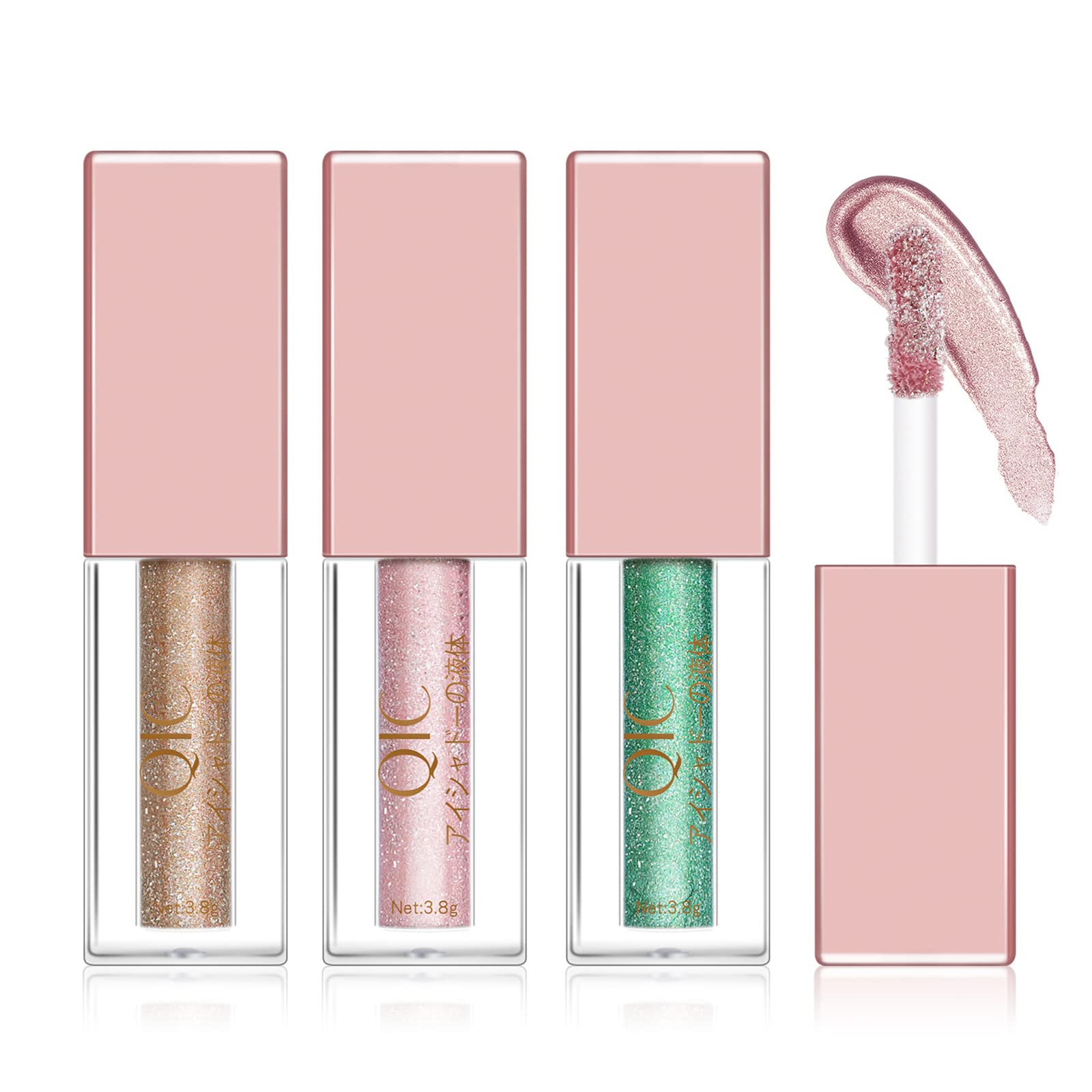 SOYUB Liquid Metallic Eyeshadow Makeup Set, Shimmer Sparkle Glow Colors Pencil Stick, One-Swipe Coverage, Stardust/Dream Powder/Diamond Green, 0.128 Fl Oz, Pack of 3