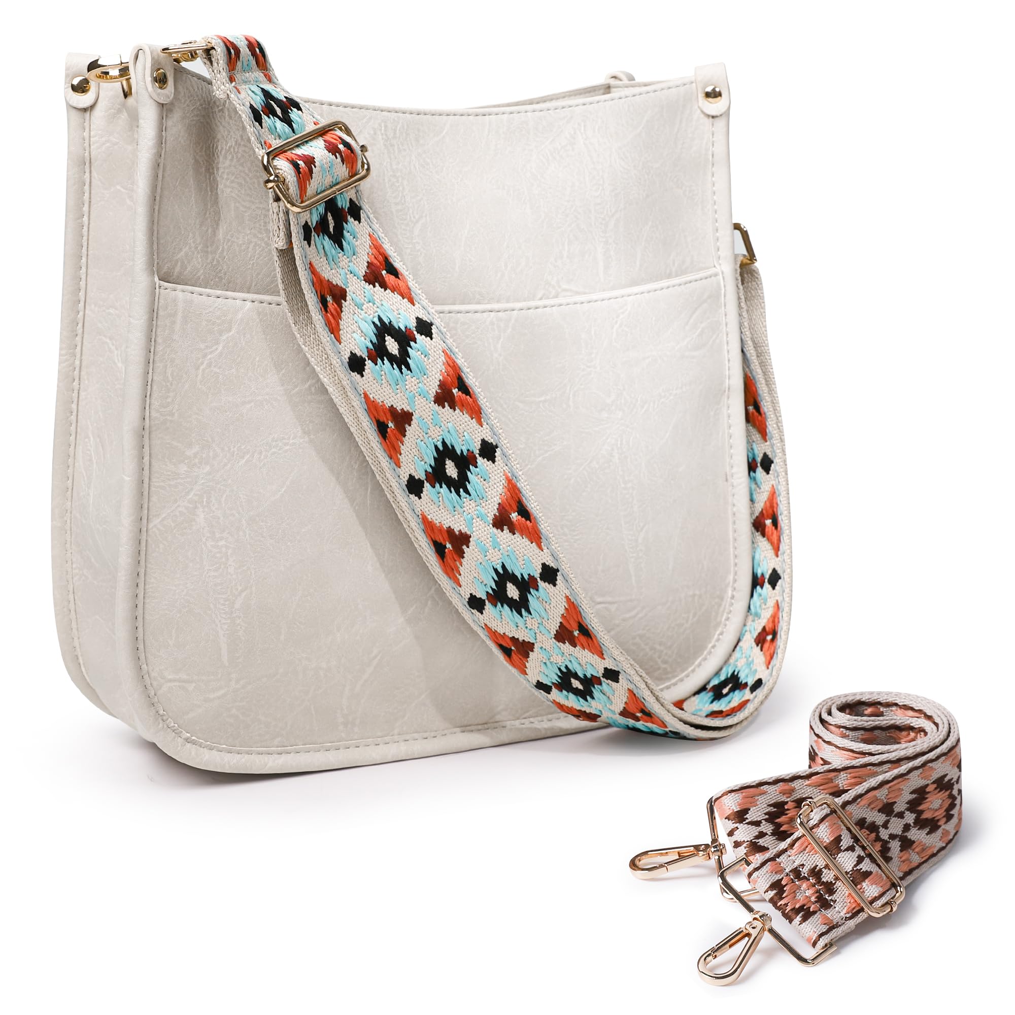 Viva Terry Vegan Leather Crossbody Fashion Shoulder Bag Purse with 2 Adjustable Strap (White)