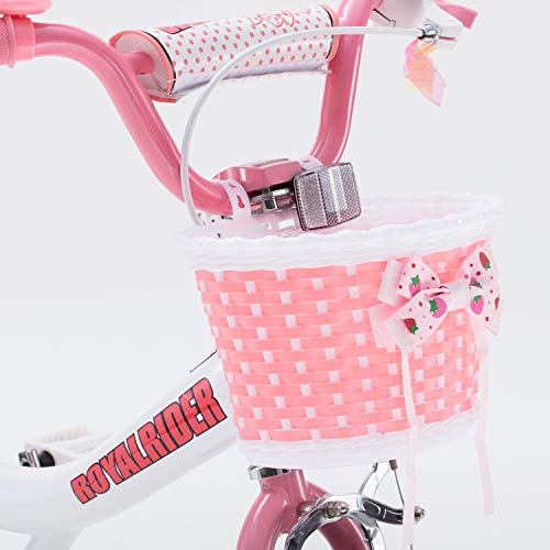 Royalbaby Princess Girl Children's Bicycle Outdoor Ride-On Bike with Training Wheels, Kickstand, Adjustable Seat and Basket, 16 Inch, Jenny/White-Pink