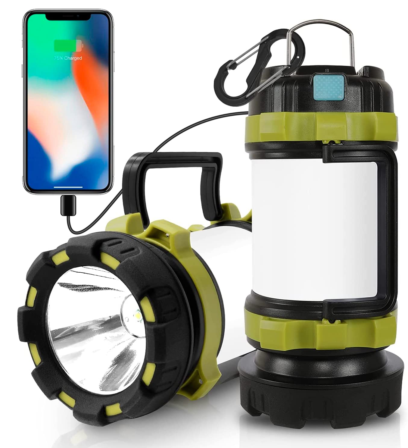 Wsky LED Camping Lantern Rechargeable, T2000 High Lumen Light Flashlight, 6 Modes, High Capacity Power Bank - Best Lantern Flashlight for Camping Outdoor Hurricane Emergency (2 Pack)