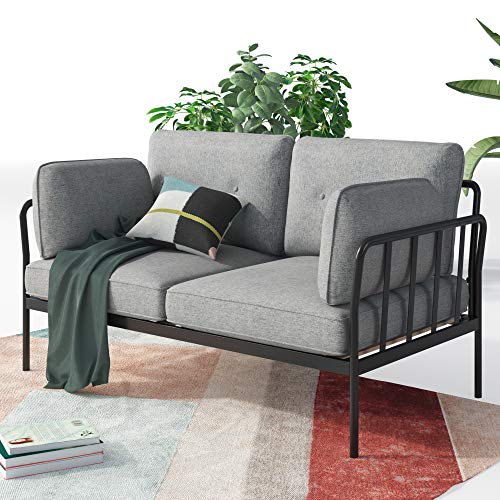 ZINUS Courtney Black Metal Loveseat / Steel Framework with Upholstered Cushions / Easy Assembly
