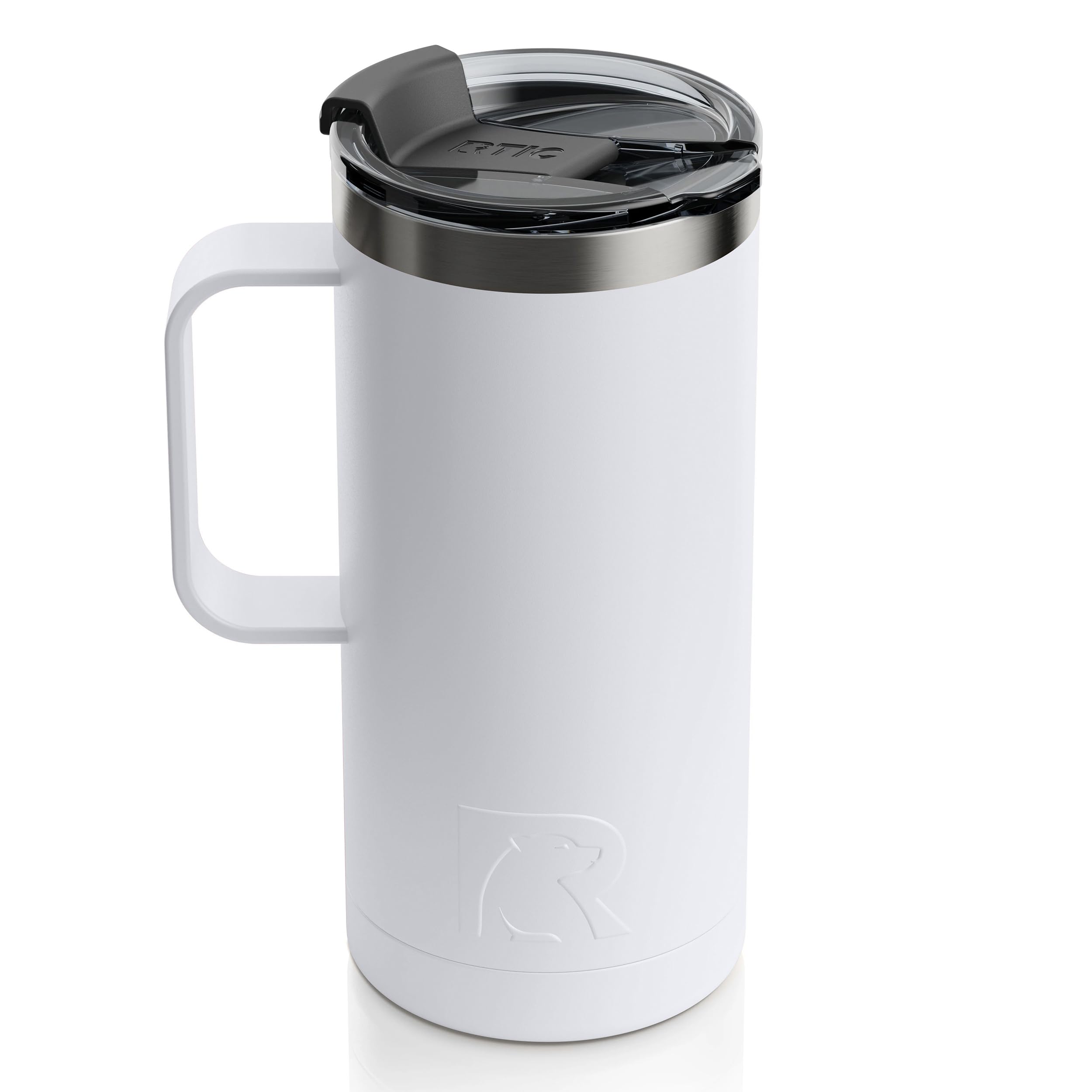 RTIC 20oz Coffee Travel Mug with Lid and Handle, Stainless Steel Vacuum-Insulated, Hot and Cold Drink, for Car, Camping, Chalk